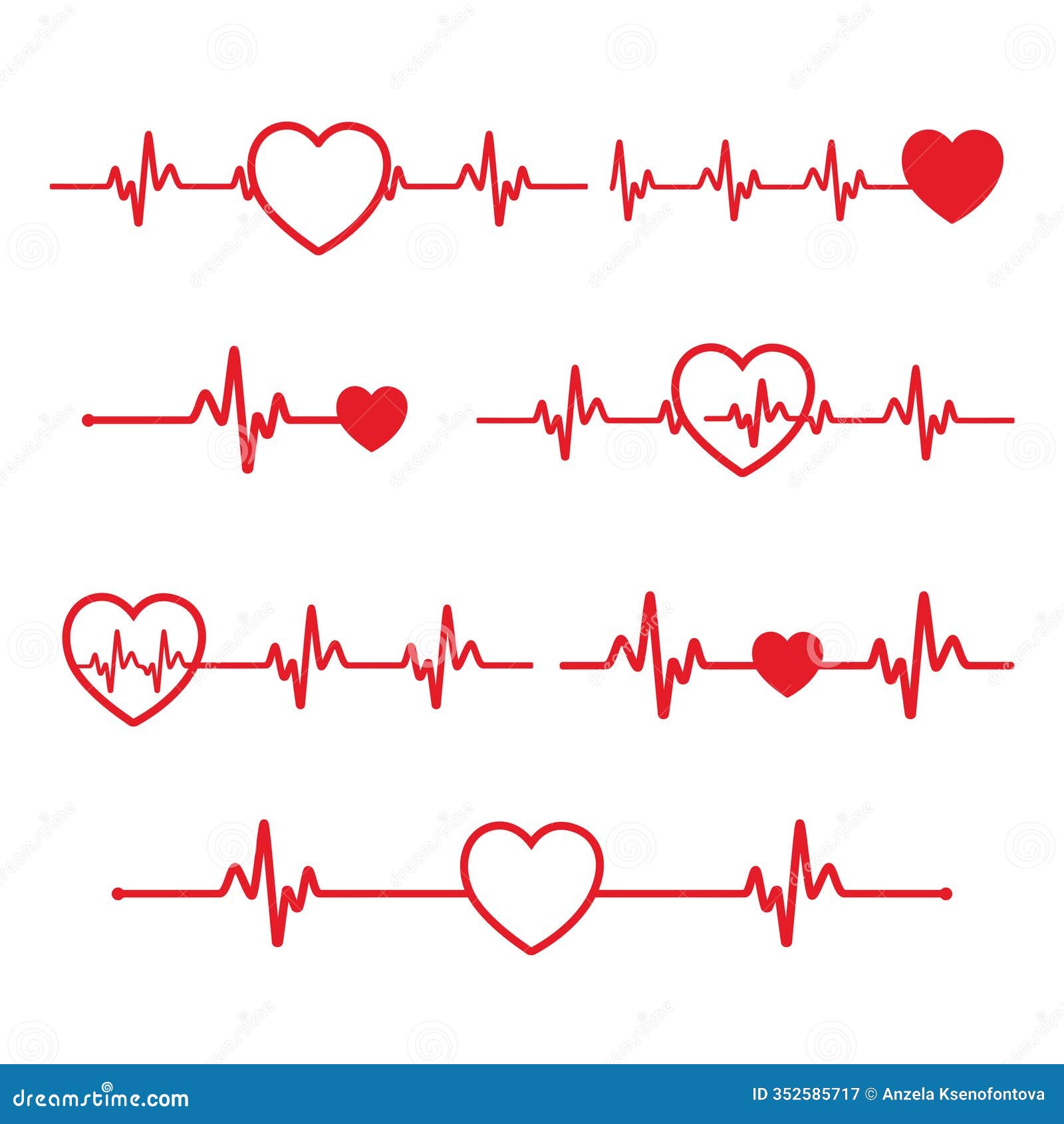 Heart Beat Icon Set. Heart Shape with Pulse Line Stock Illustration ...