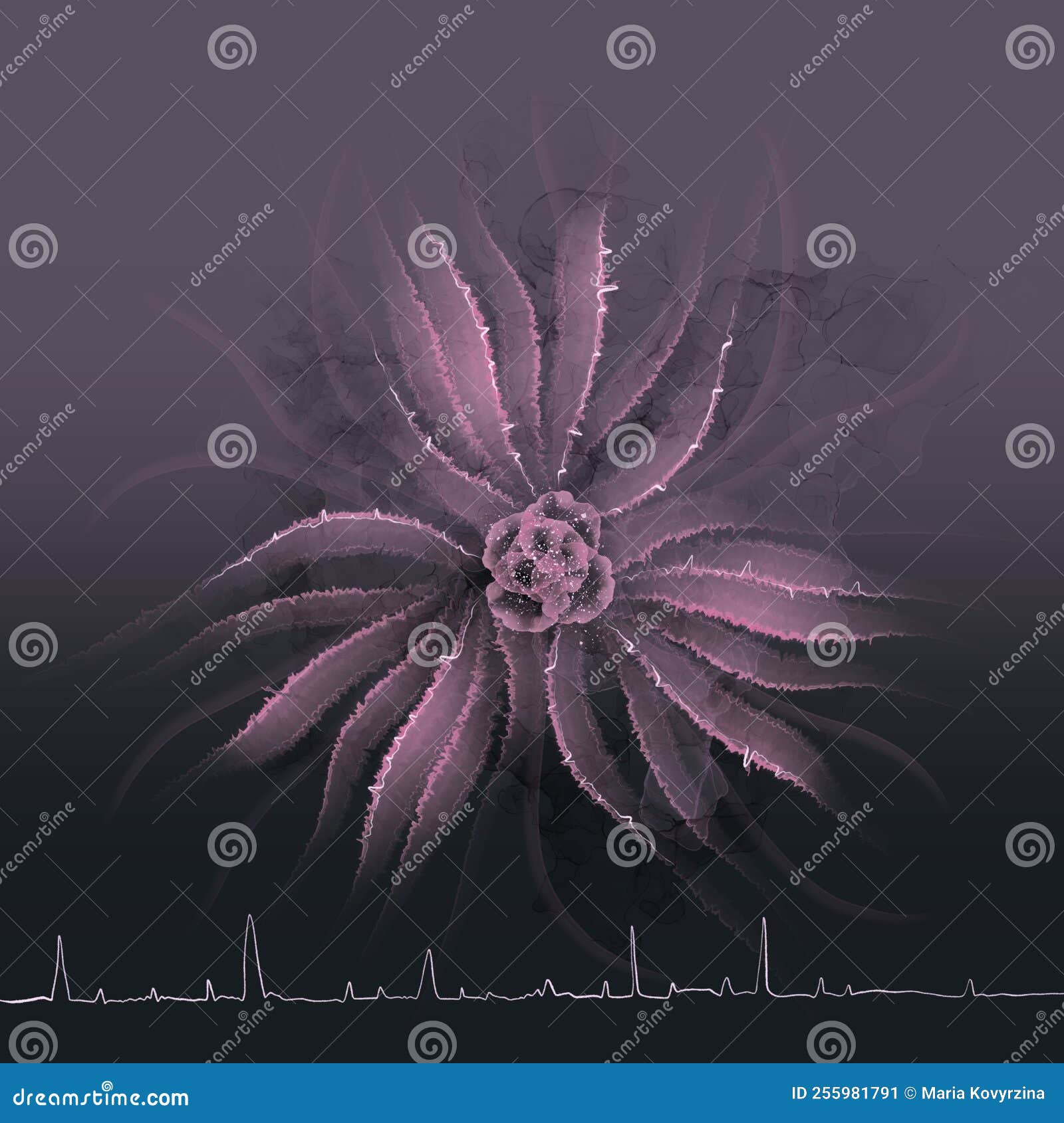 Heart Beat Line with Abstract Flower Stock Illustration - Illustration ...
