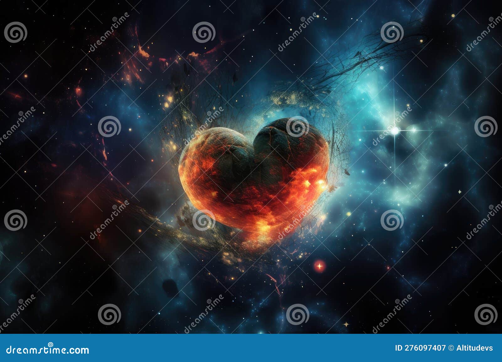 Heart, Beating Inside Nebula, with Stars and Planets Visible in the ...