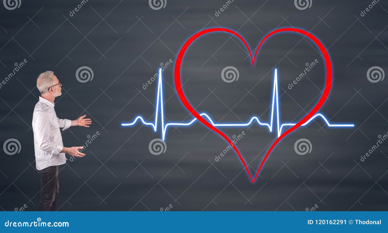 Heart Beats Graph Explained by a Businessman on a Wall Screen Stock ...