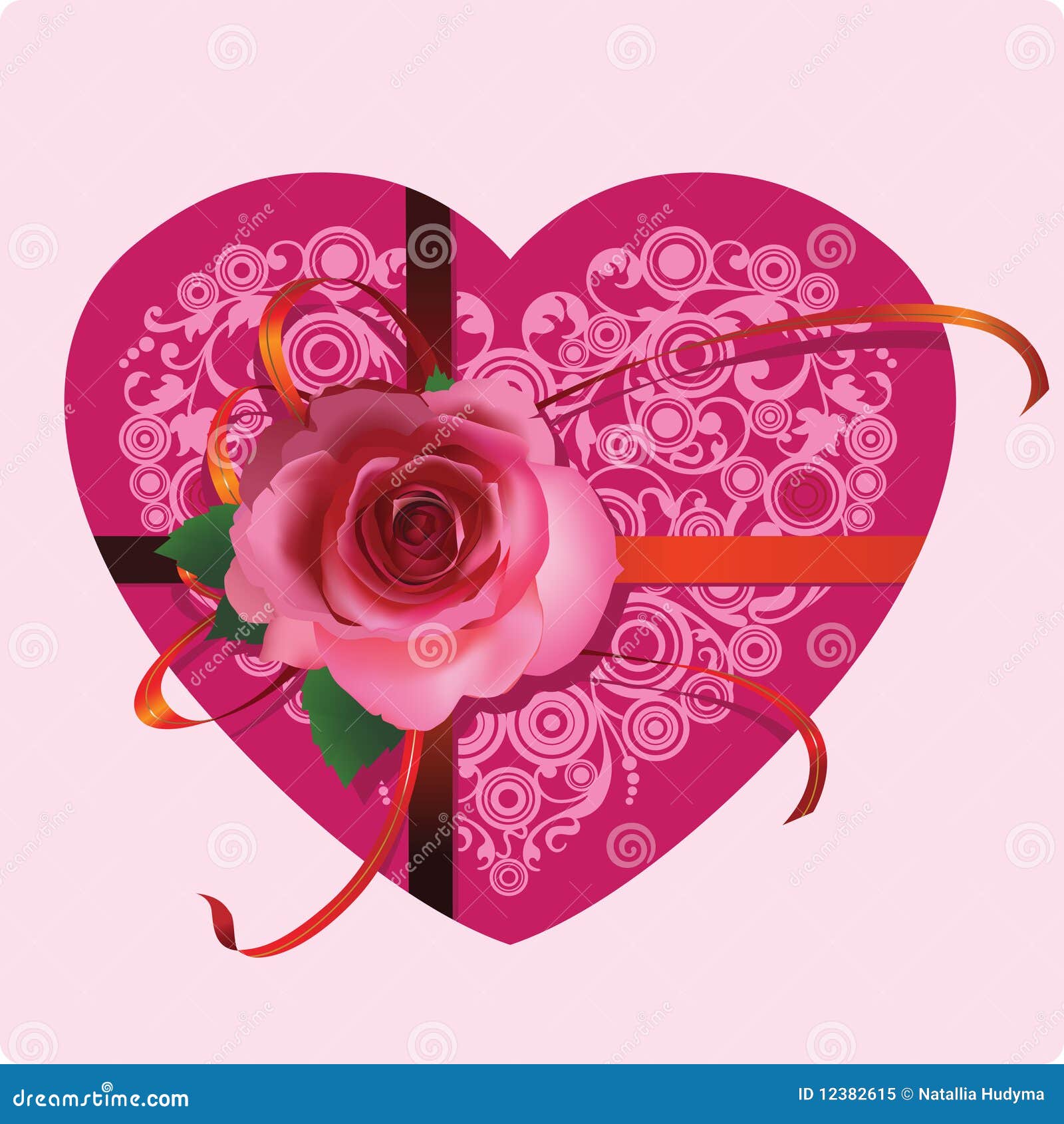Heart with a Beautiful Rose. Stock Vector - Illustration of ornate ...