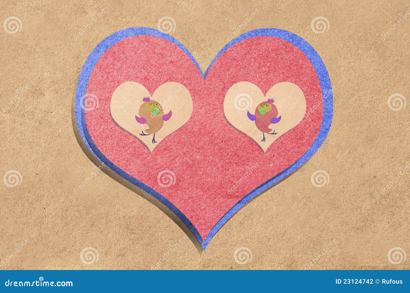 Heart and Bird Recycled Paper Craft Stock Photo - Image of grunge, card ...