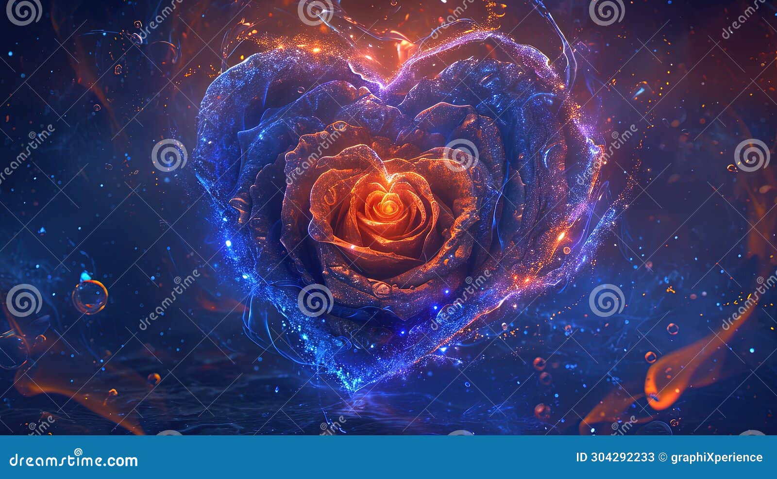 Heart Blue Rose with Enchanting Realms Stock Illustration ...