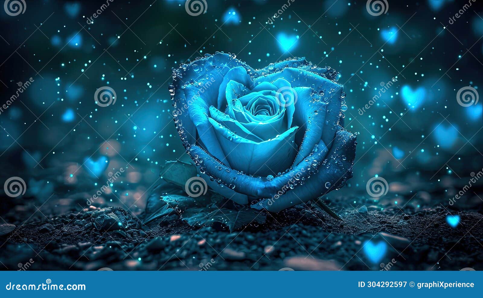 Heart Blue Rose with Enchanting Realms Stock Illustration ...