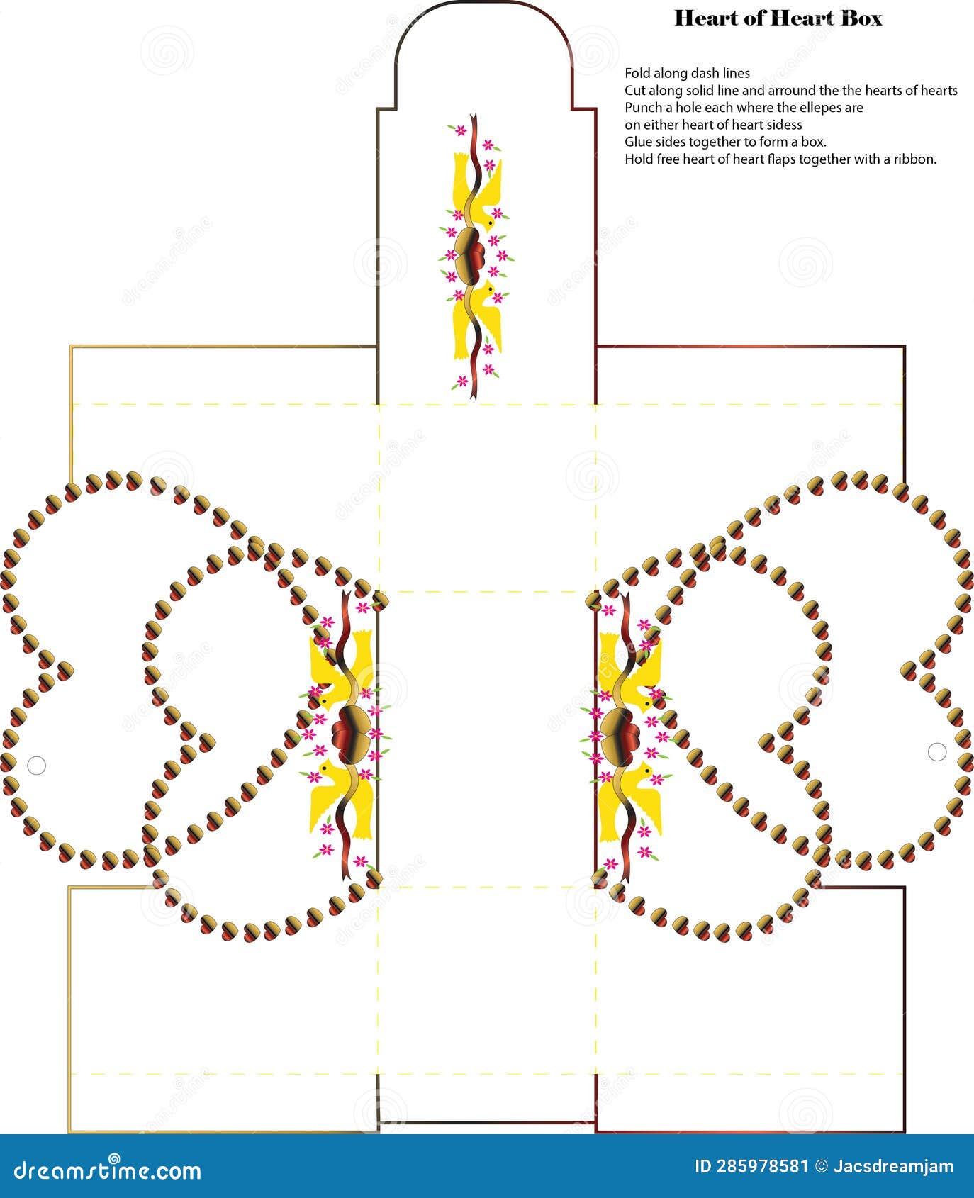 Heart of Hearts Favor Box (Cake Box) Pattern Stock Vector ...