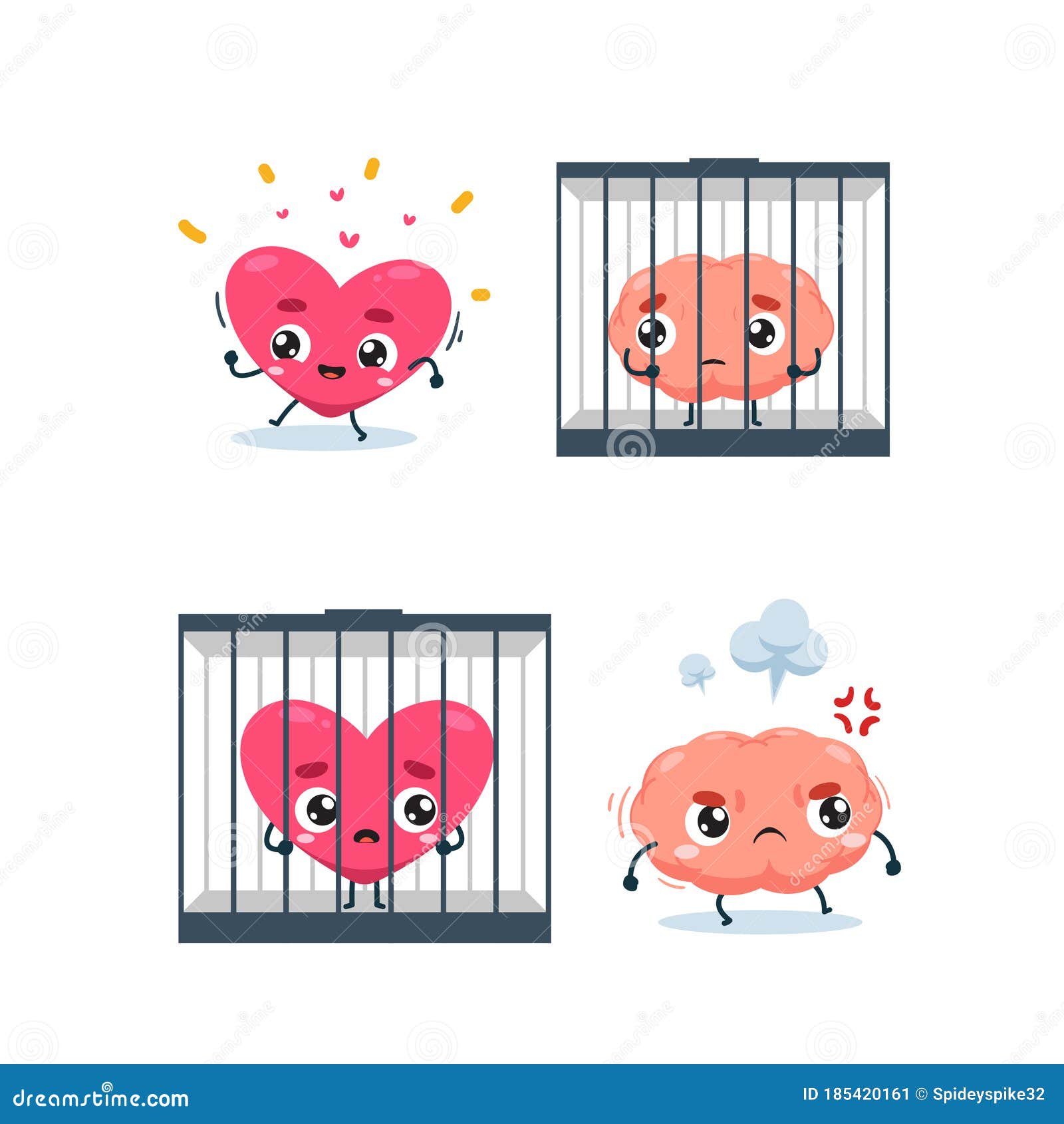 The Heart, Brain and the Jail. Isolated Vector Illustration Stock ...