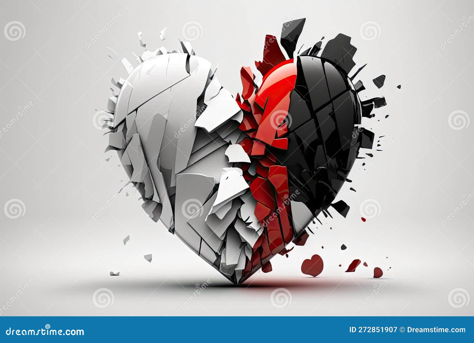 Heart Breaking in Half, with the Broken Pieces Scattered on a White ...