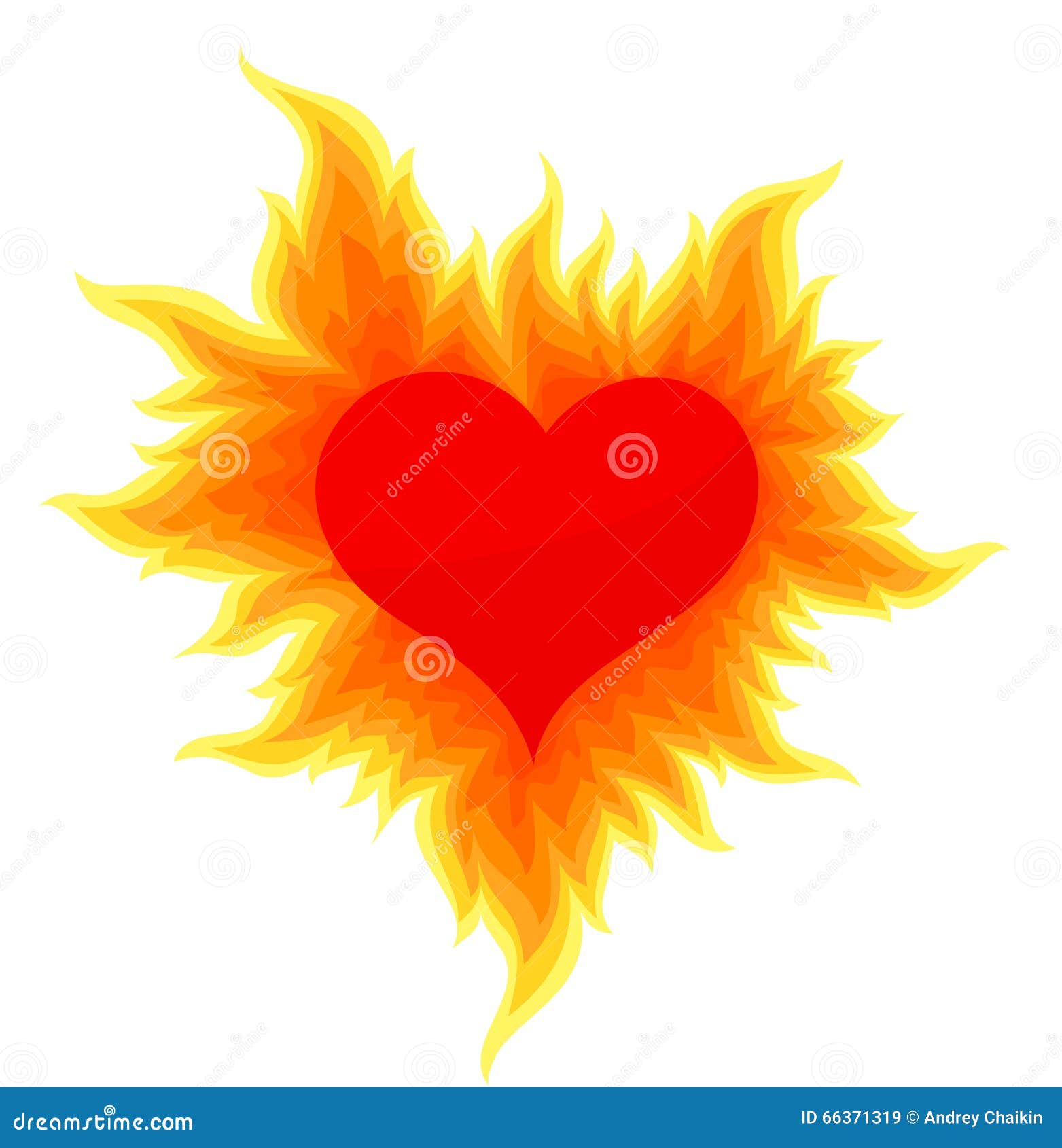 Heart with a bright flame. stock vector. Illustration of symbol - 66371319