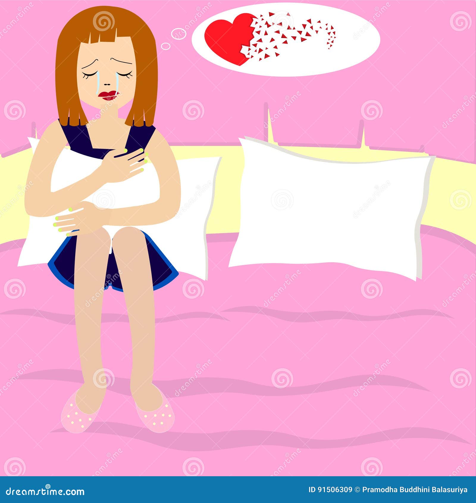Heart Broken Girl Cry on a Bed Stock Vector - Illustration of multi ...