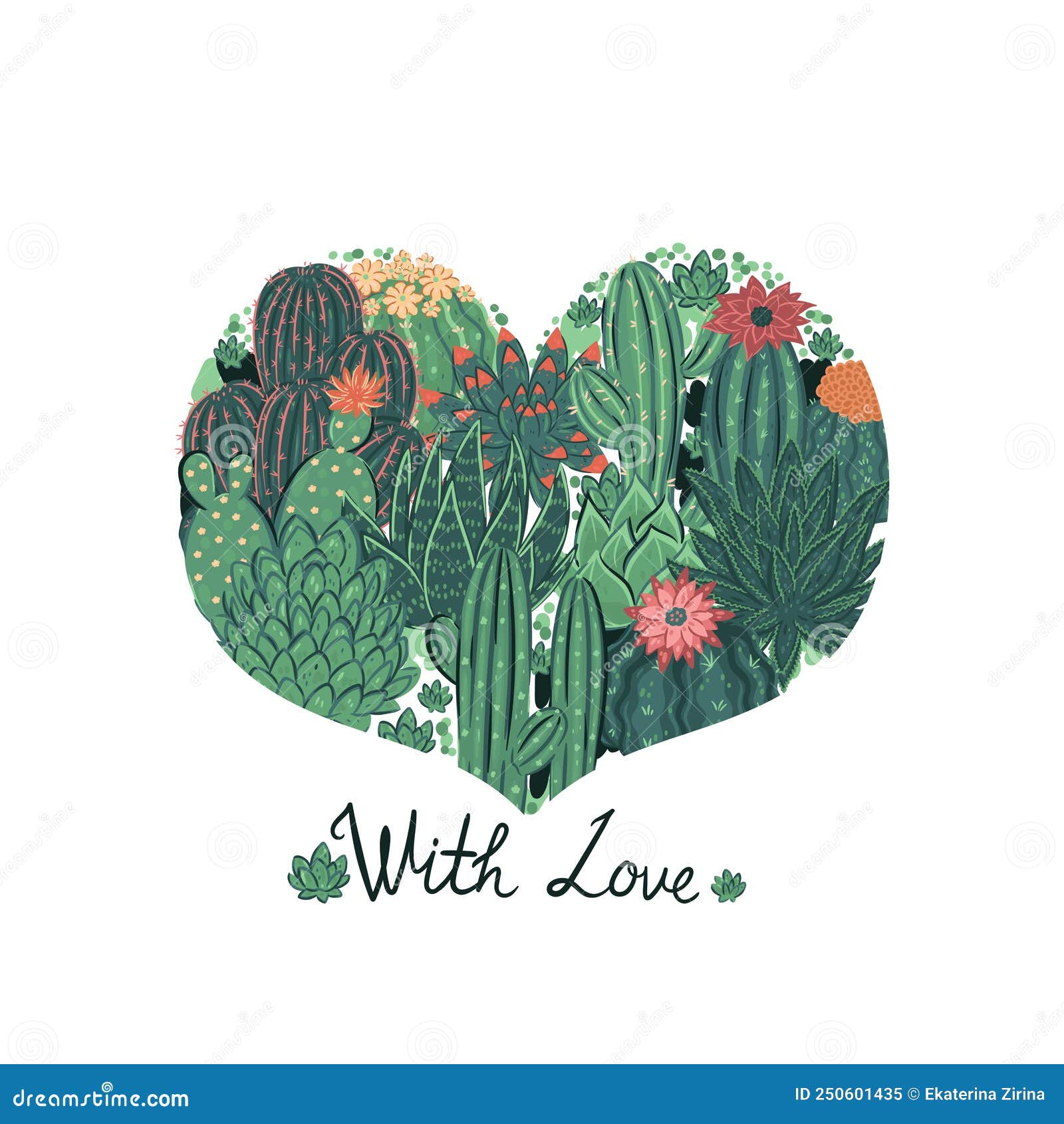 Heart from Cacti Isolated on White Background. Vector Graphics Stock ...