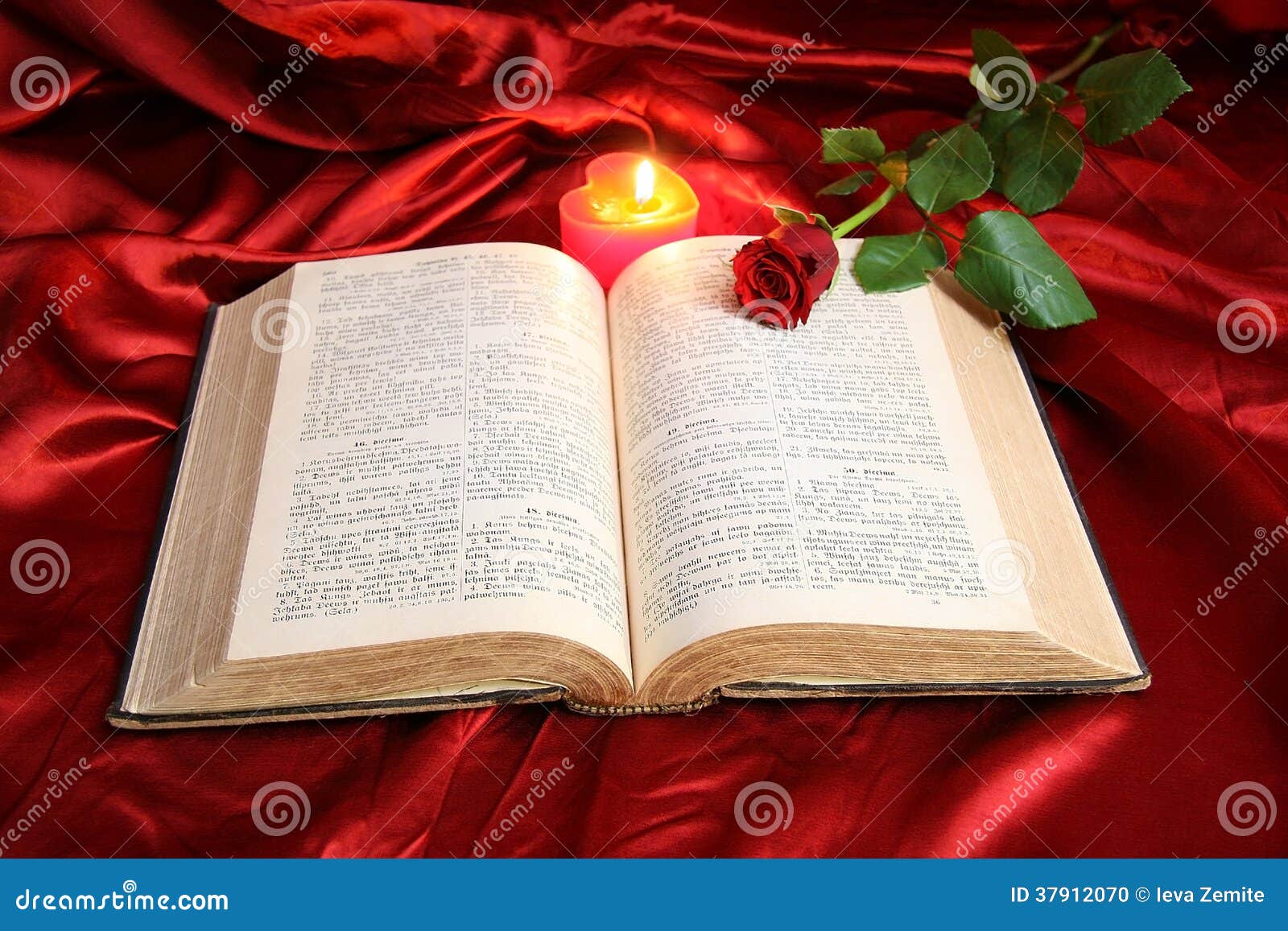 Heart Candle on Open Bible and Red Rose Stock Photo - Image of ...