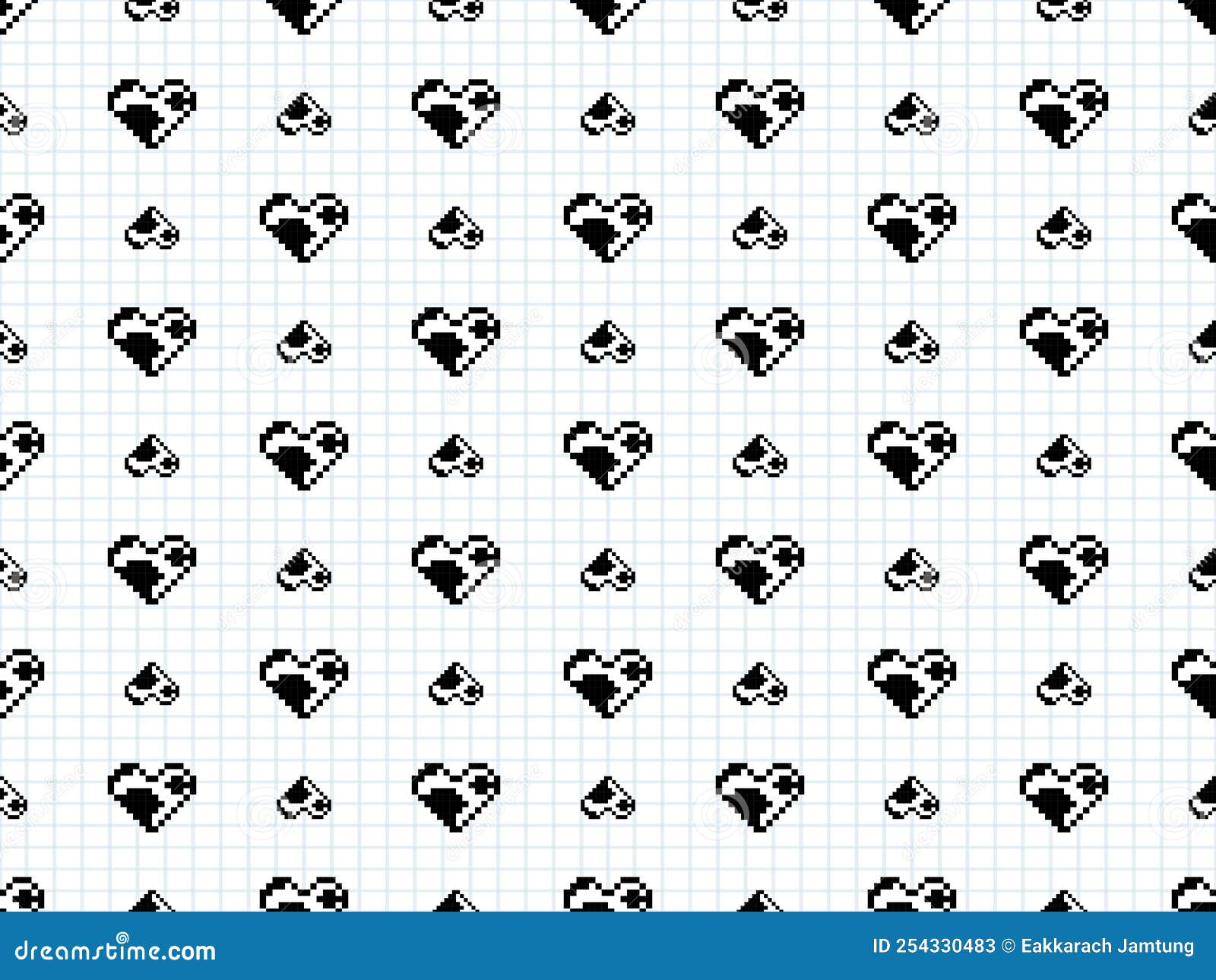 Heart Seamless Pattern on White Background. Pixel Style Stock ...
