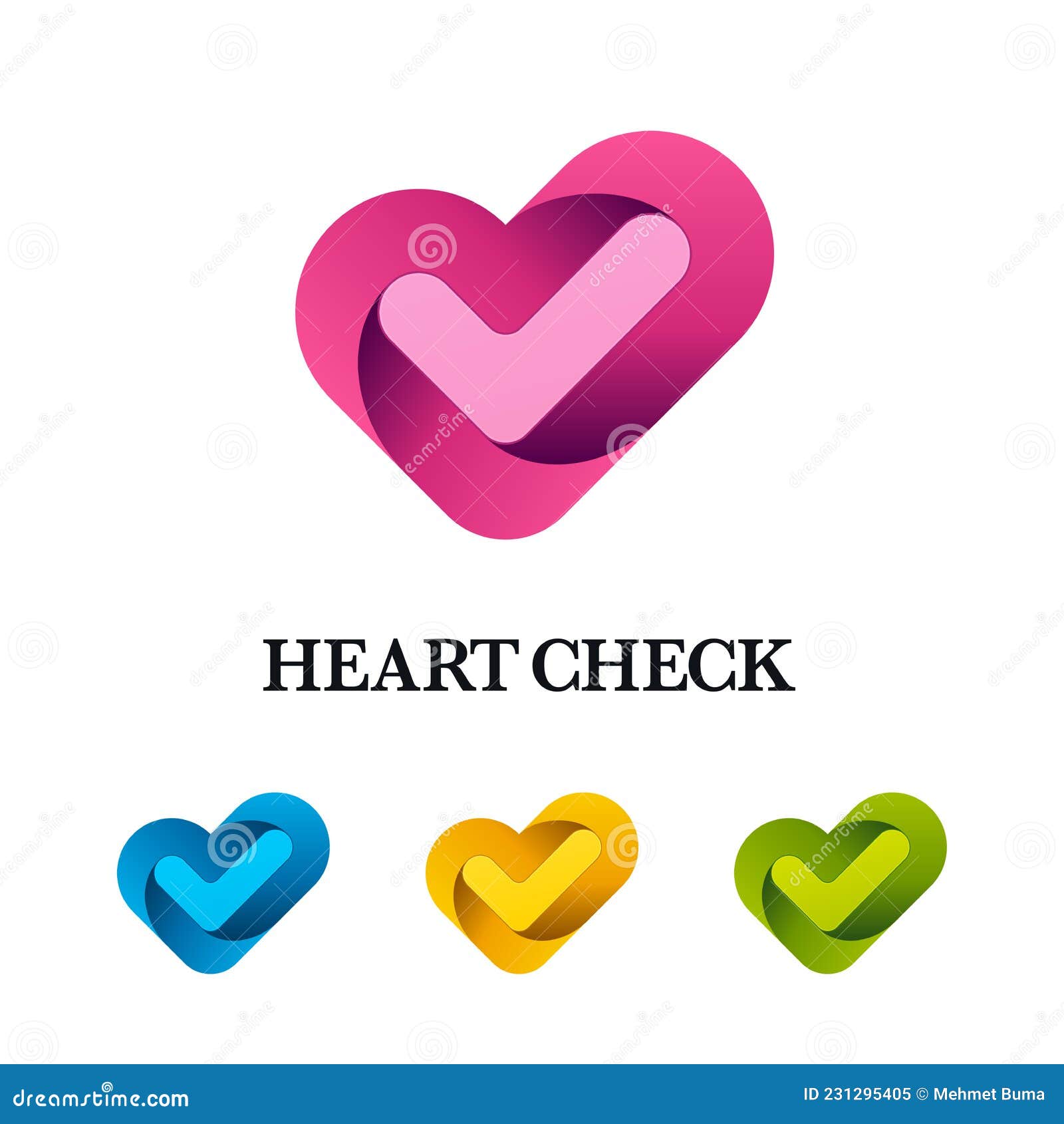 Heart Check Abstract Logo Set Stock Vector Illustration Of Isolated