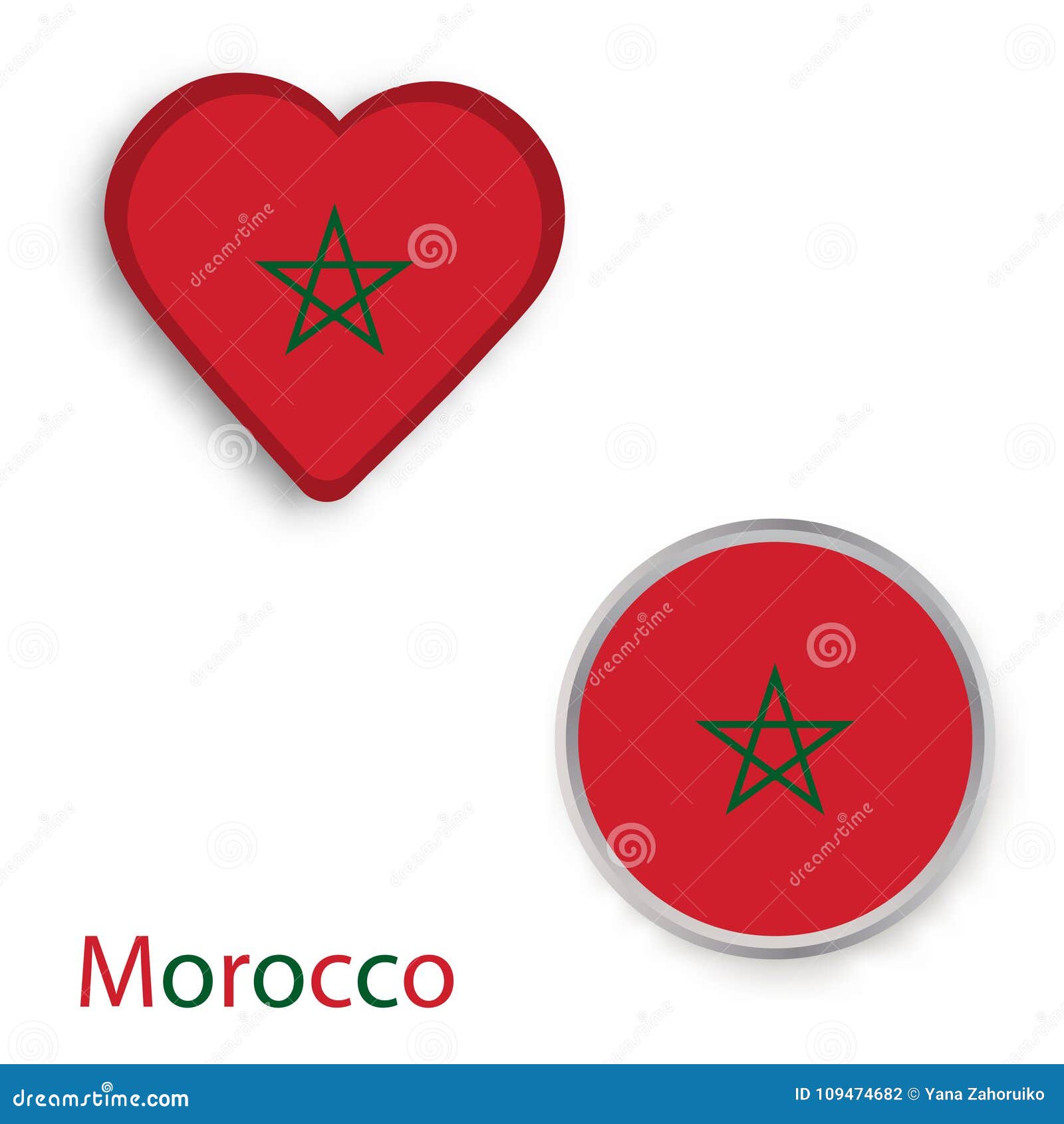 Heart and Circle Symbols with Flag of Morocco. Stock Vector ...