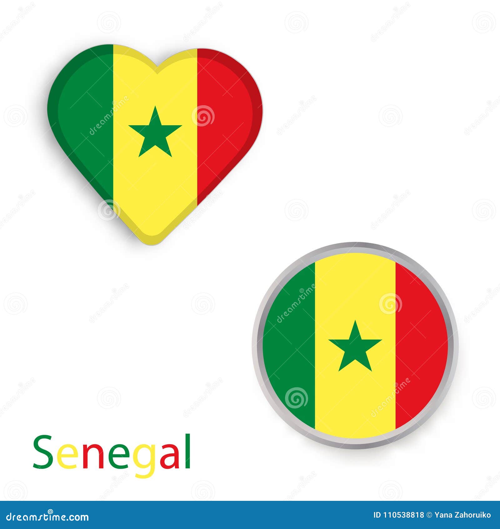 Heart and Circle Symbols with Flag of Senegal. Stock Vector ...