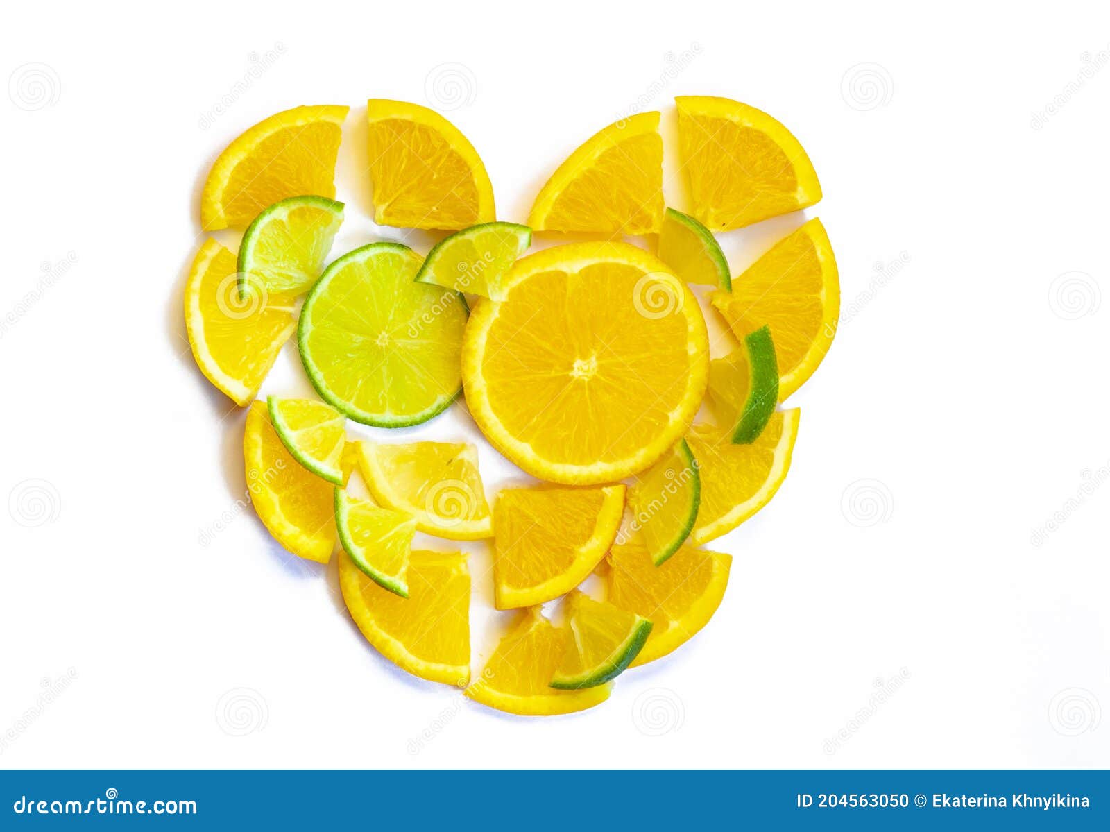 Heart of Citrus Fruit Slices on a White Background, Flat Lay Stock ...