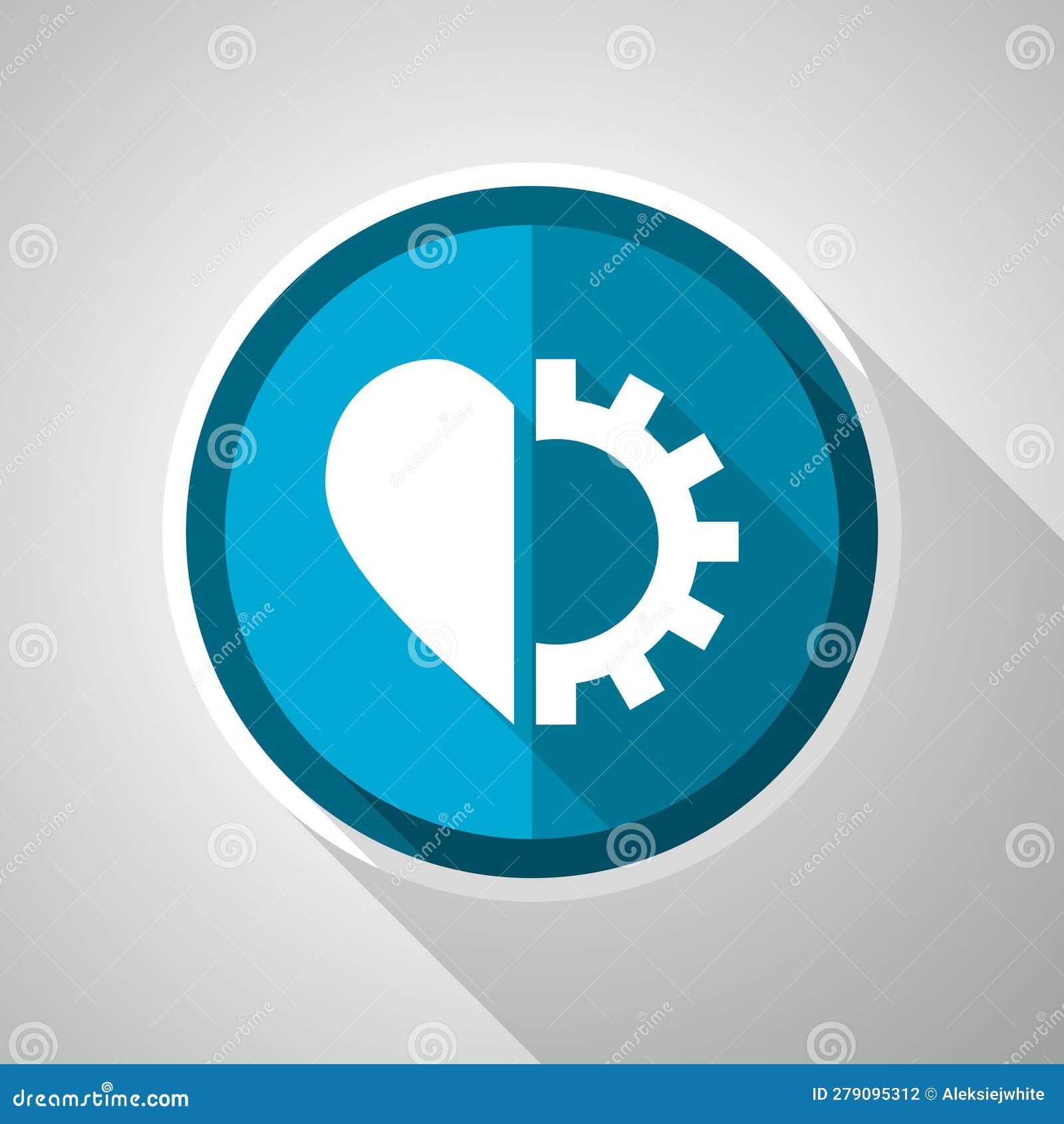 Heart and Cogwheel Symbol, Flat Design Vector Blue Icon with Long ...
