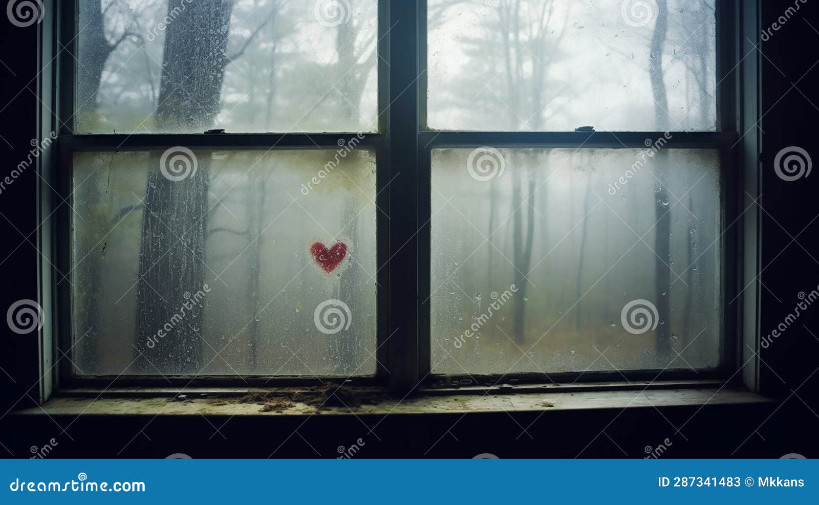 Heart on Cold Fogged Window Stock Illustration - Illustration of night ...