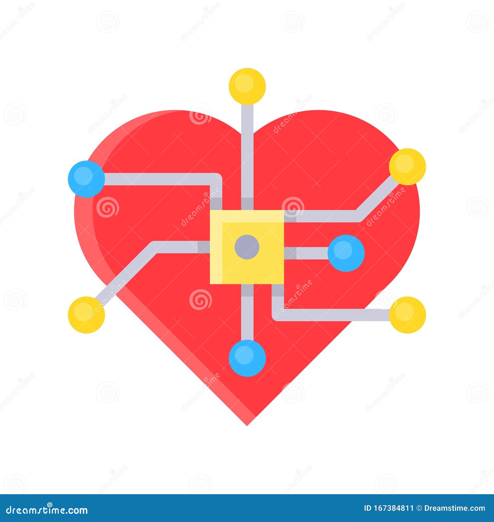 Heart with Computer Chip, Future Technology Flat Design Icon Stock ...