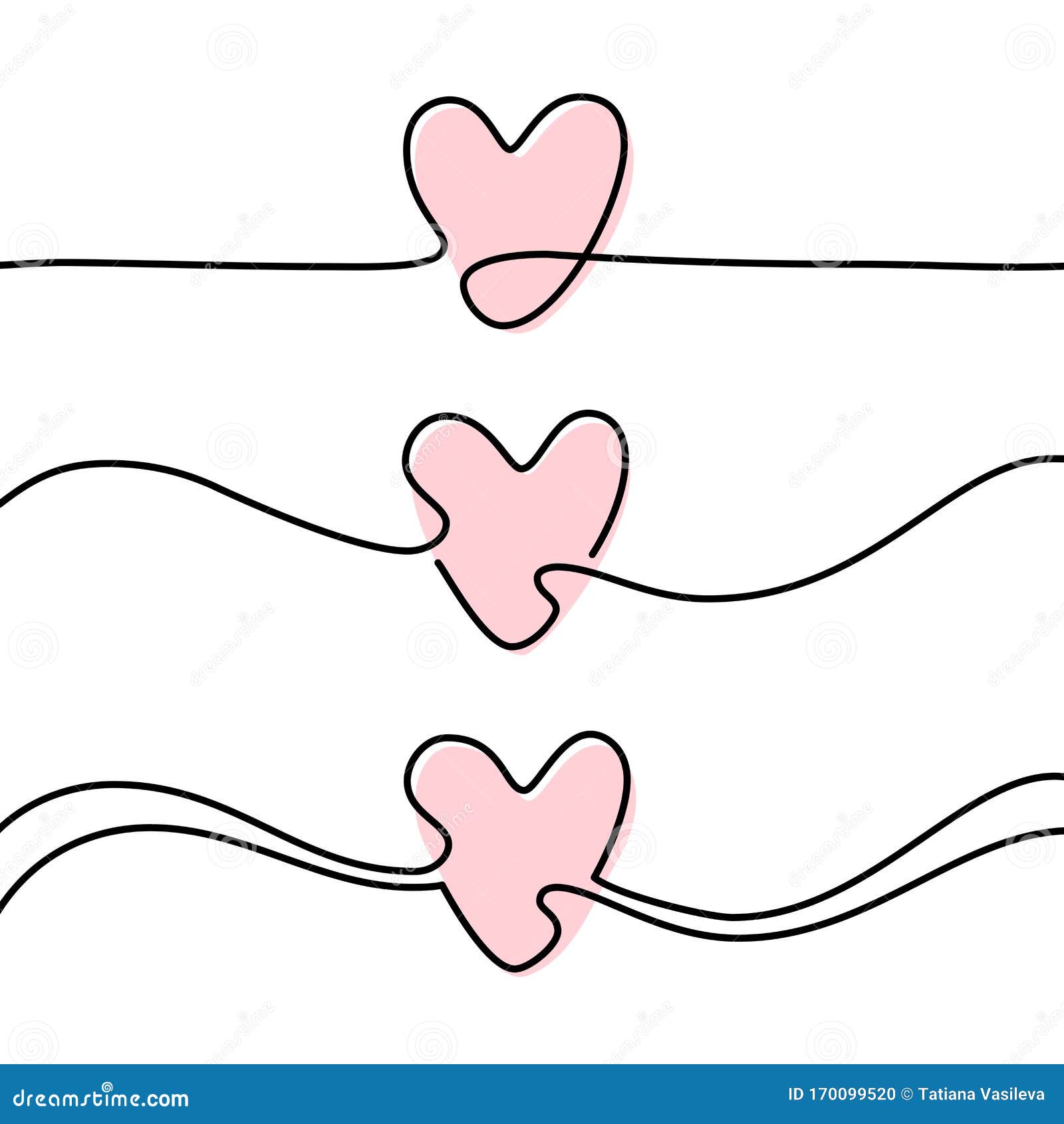 Heart by Continuous Line. Set of Three Outline Hearts. Love Concept ... Heart by Continuous Line. Set of Three Outline Hearts. Love Concept ...