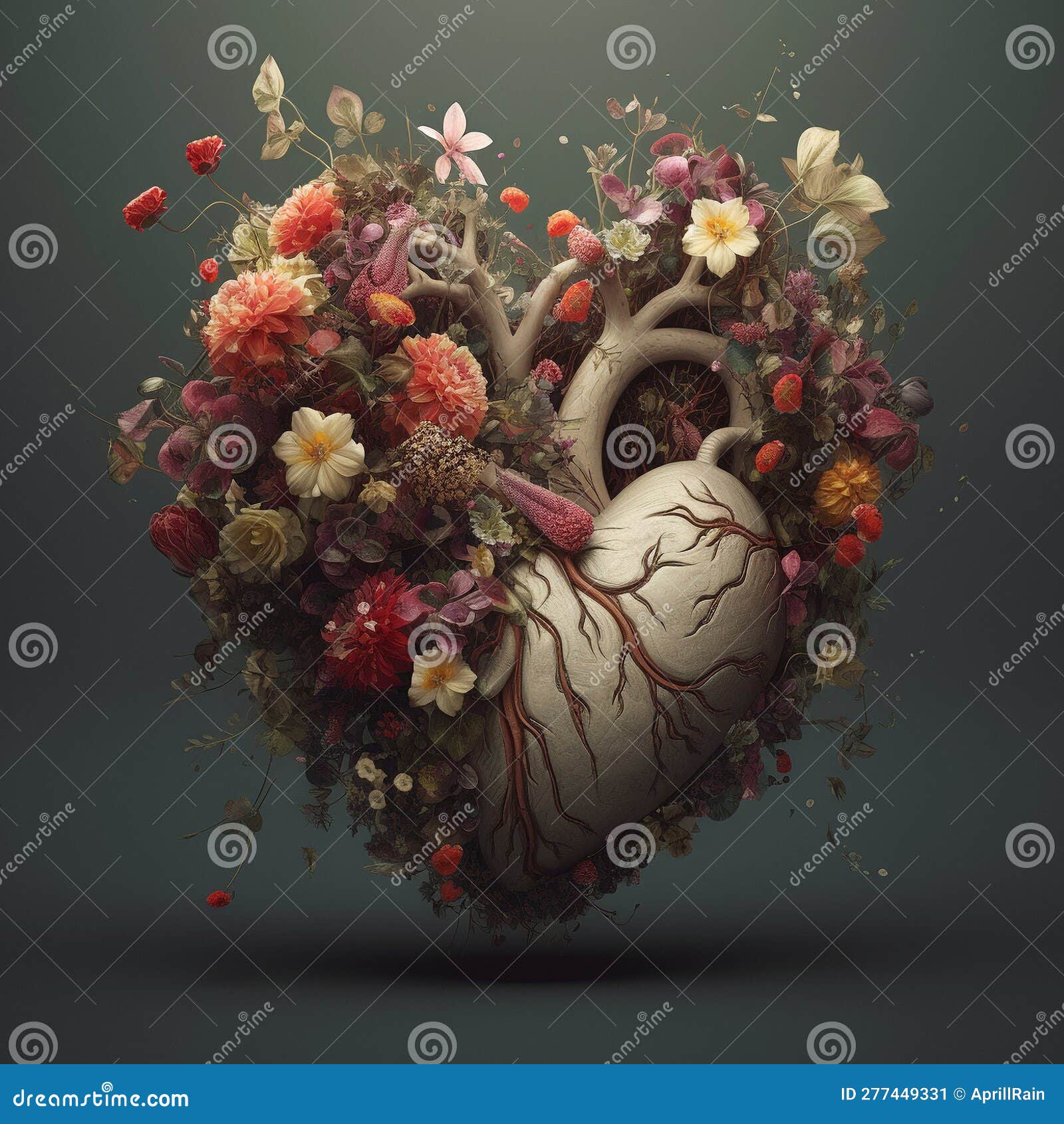 A Heart Covered with Flowers Stock Illustration - Illustration of ...