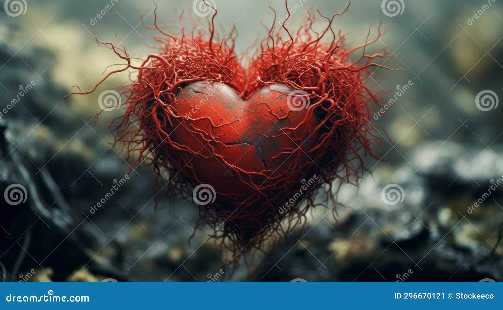 Hyper-realistic Sci-fi Heart with Roots and Hairs - Macro Photography ...