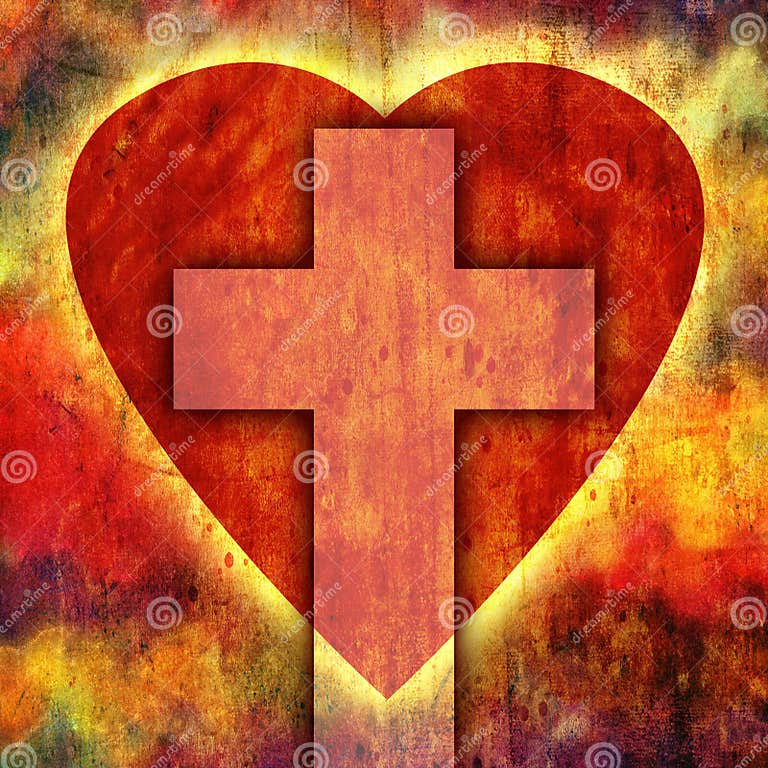Christian Cross with Heart on Grunge Background Stock Illustration ...
