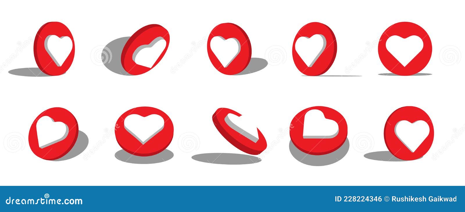Heart 3d Icon Illustration with Different Views Stock Vector ...