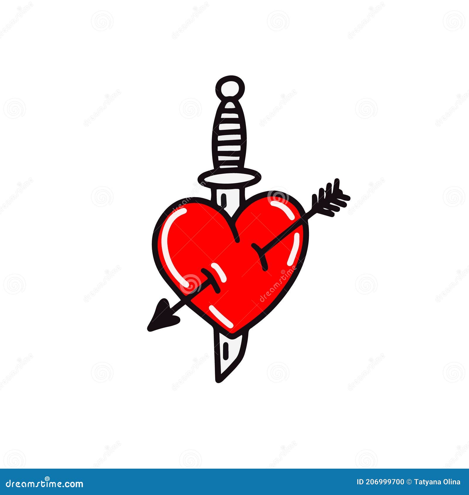 Heart with a Dagger in the Style of Old School Tattoo. Vector ...