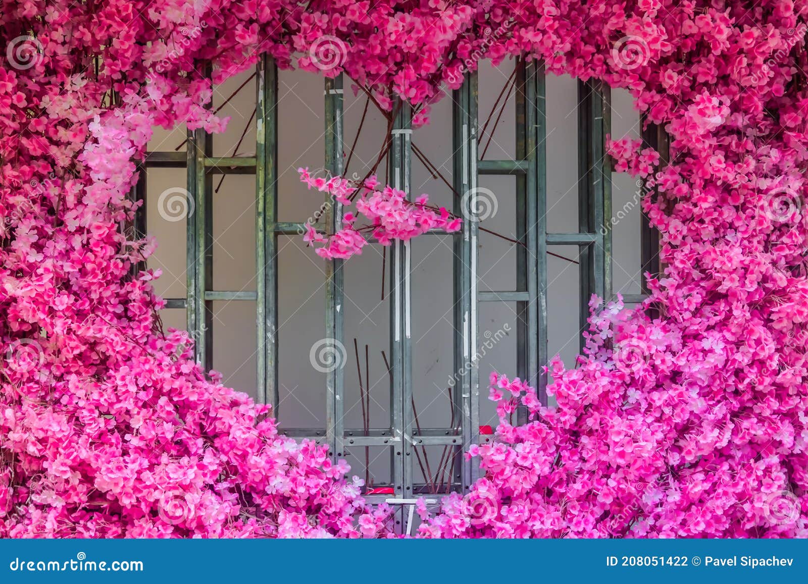 Heart Decorated with Pink Flowers on the Wall Stock Photo - Image of ...
