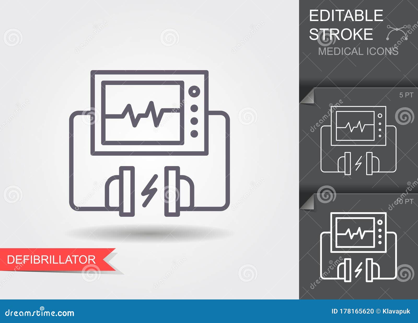 Heart Defibrillator. Linear Medical Symbols With Editable Stroke Vector ...