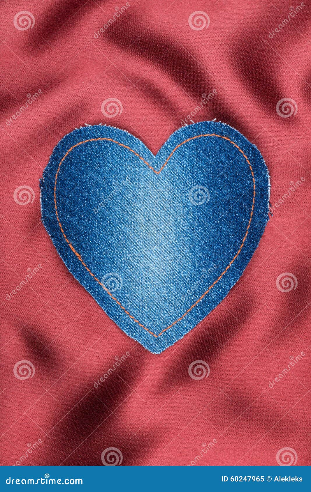 Heart of Denim Fabric with Yellow Stitching on Red Silk Stock Image ...