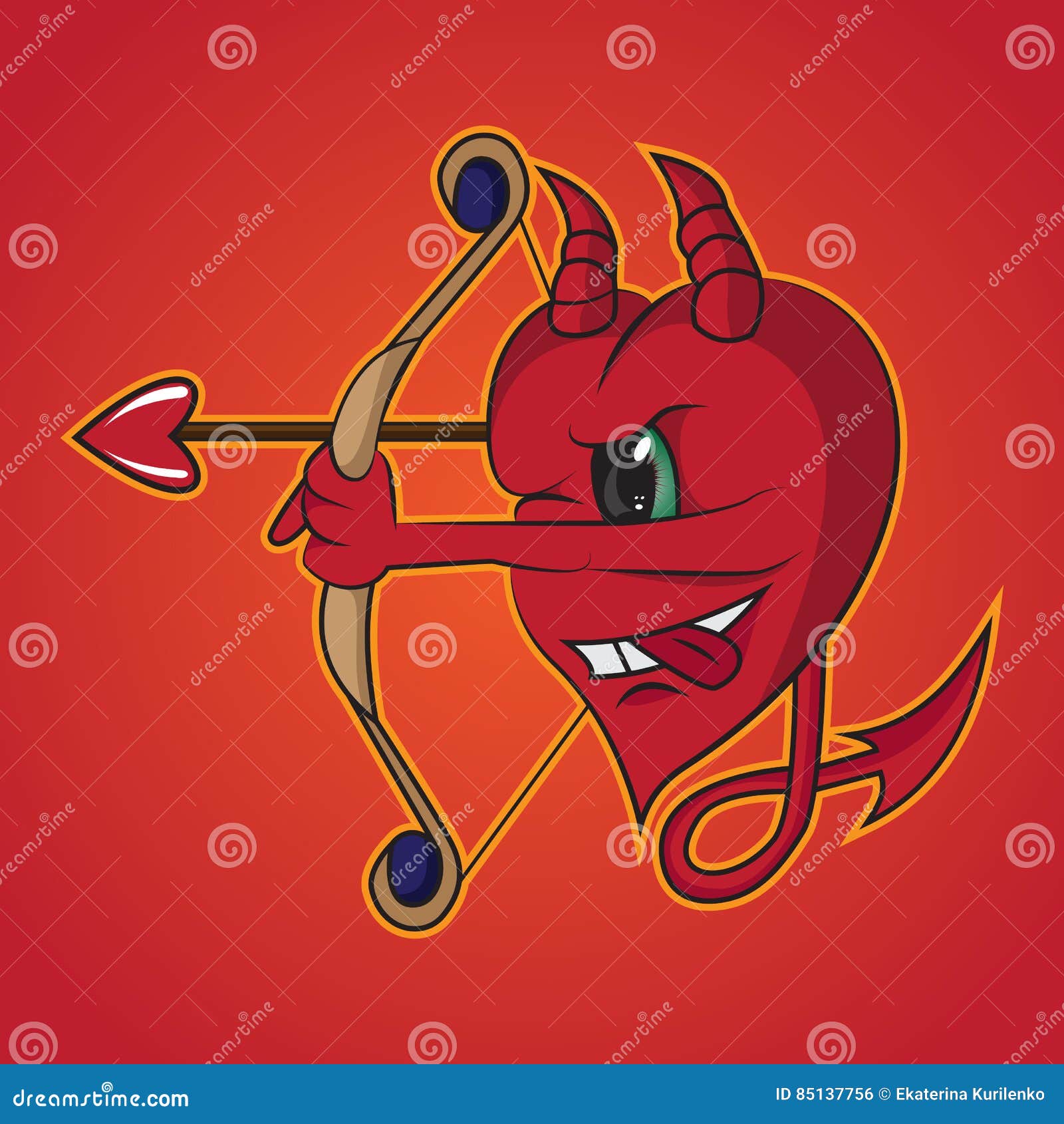 Cat Devil Cupid Angel Cartoon Characters Valentine Day Vector ...