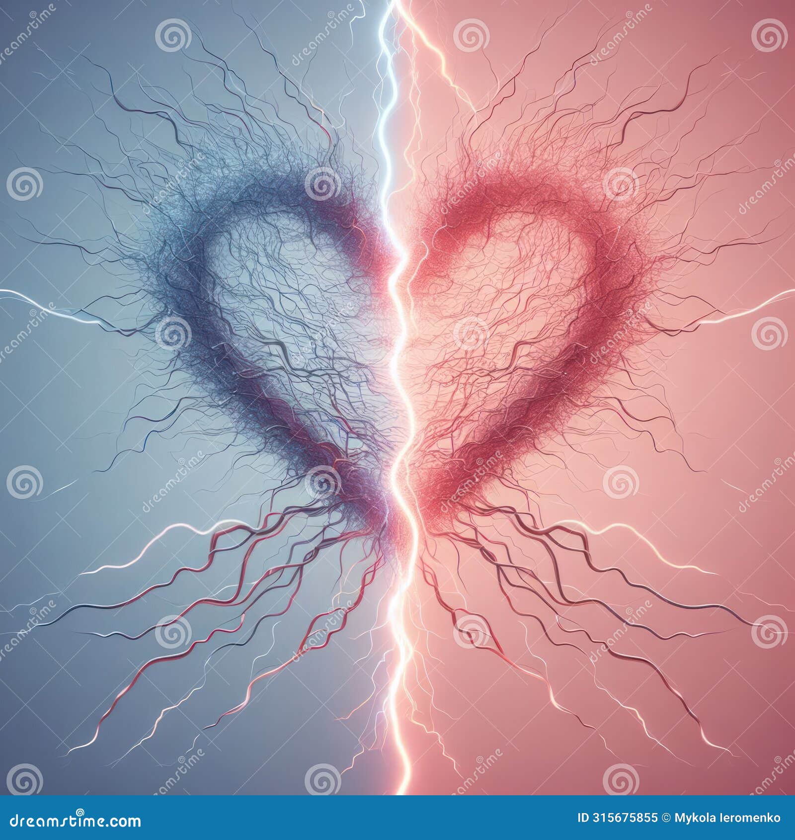 A Heart Divided by a Bolt of Lightning. Stock Illustration ...