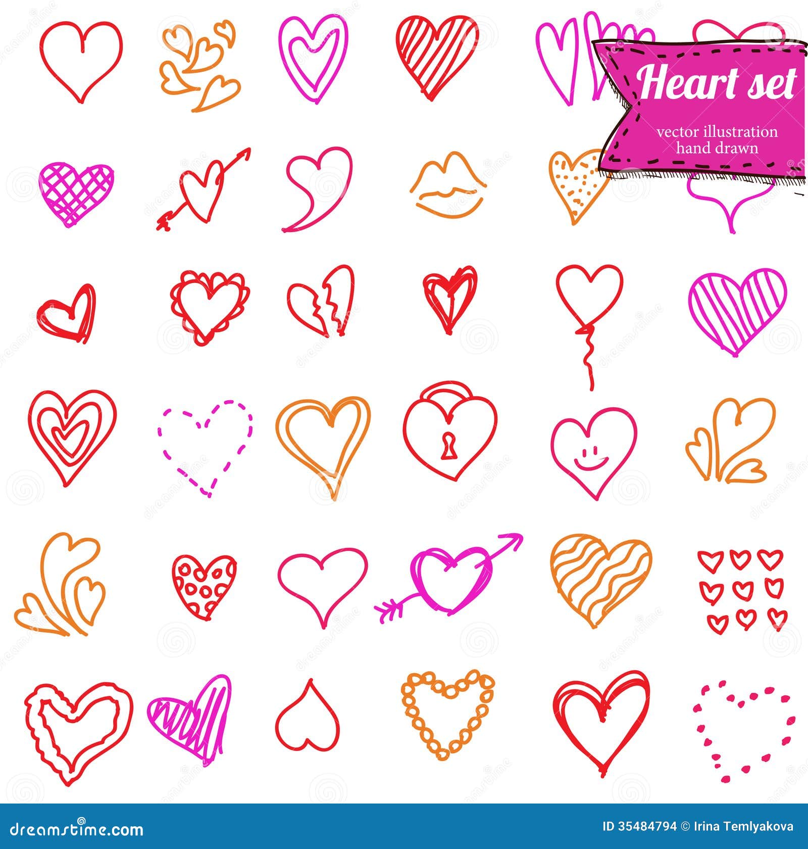 Heart doodle set stock vector. Illustration of decoration - 35484794
