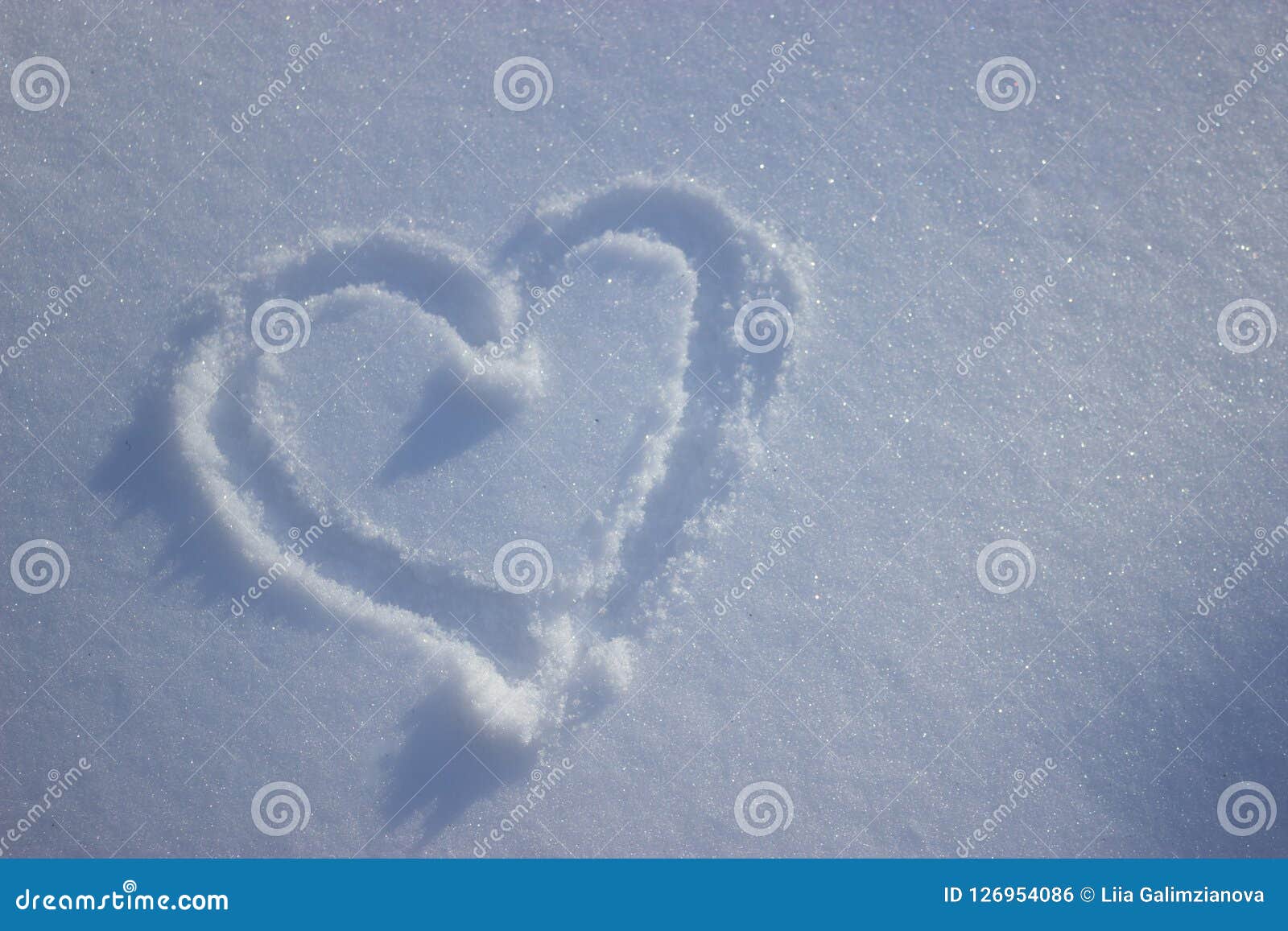 Heart Drawing in Fresh White Snow. Winter Stock Photo - Image of winter ...