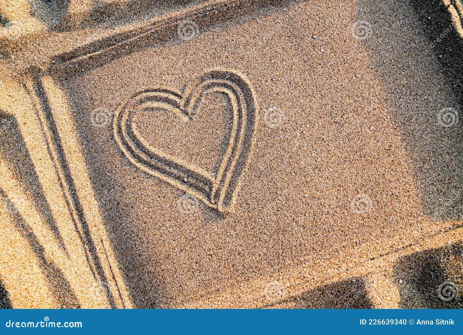 Heart Drawn on Sand in Frame, Close-up. Copy Space. Stock Photo - Image ...