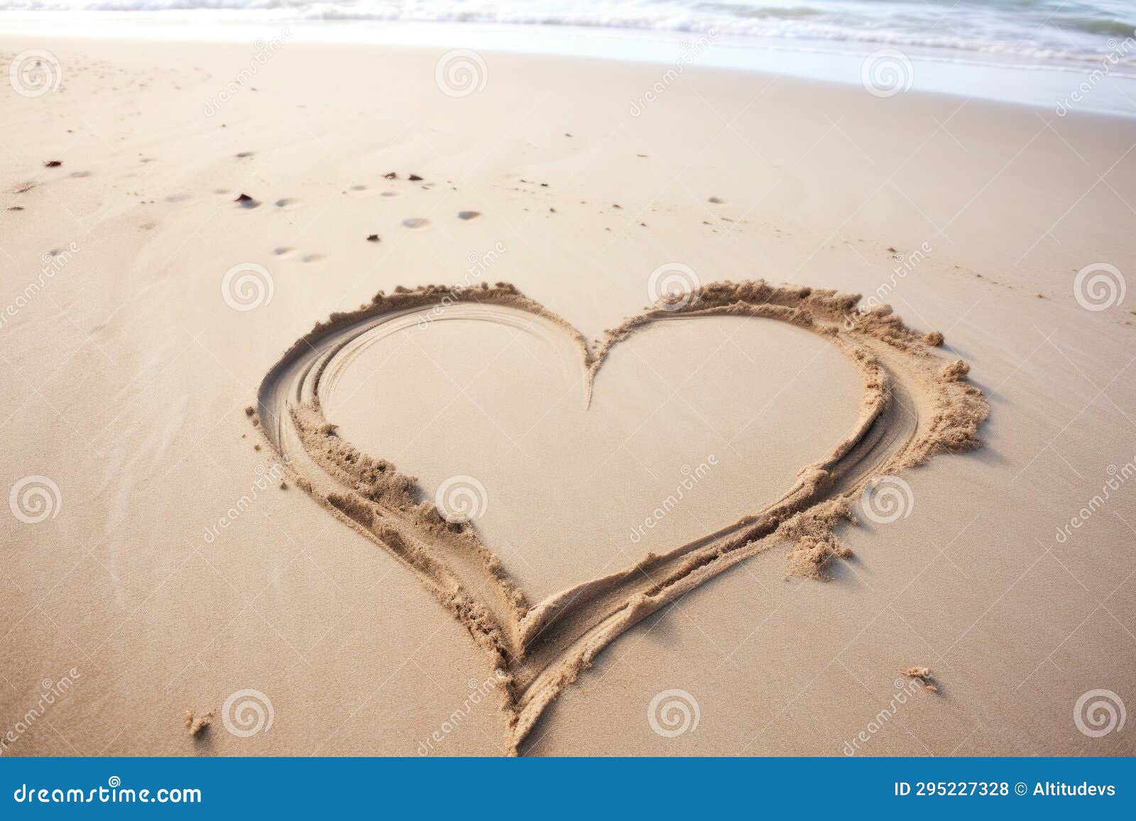 A Heart Drawn in the Sand with Multiple Footsteps Around it Stock Photo ...