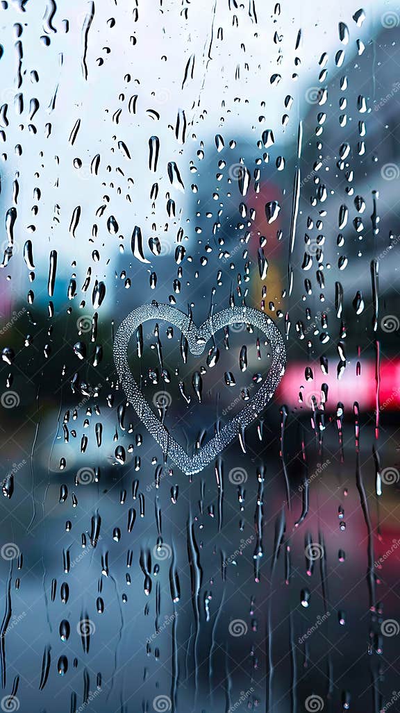 A Heart Drawn on a Window with Water Droplets on it Stock Image - Image ...