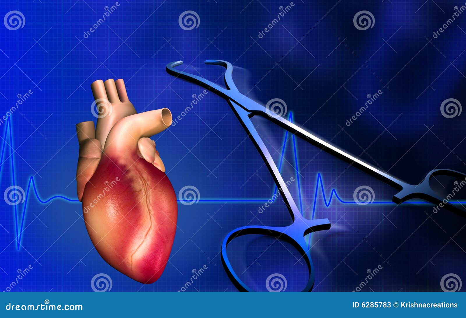 Heart with Eco Cardio Gram Pulse and Surgical Scis Stock Illustration ...