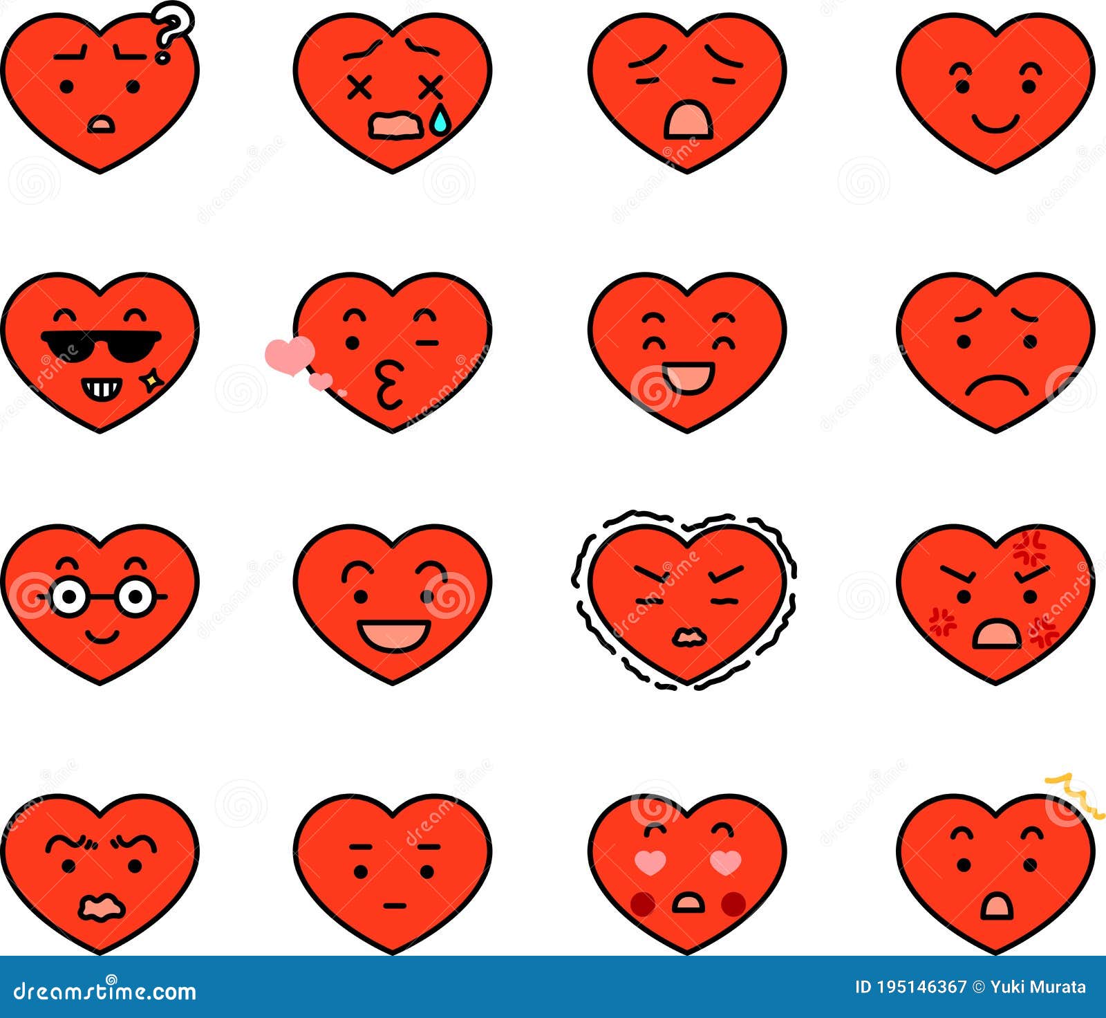 Heart emoticon icon set stock vector. Illustration of happy - 195146367