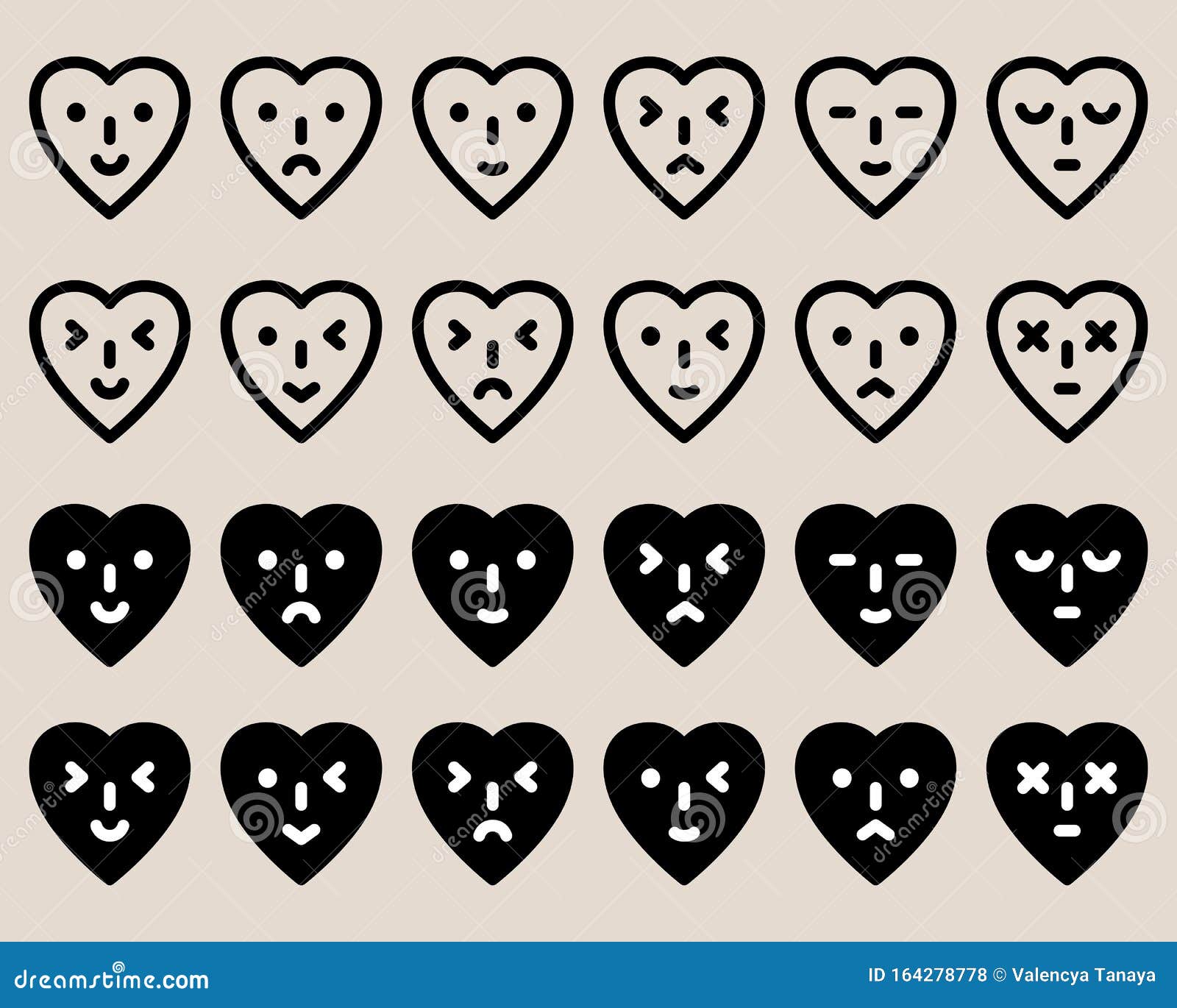 Heart Emoticon Set. Sticker Set. Vector Illustration. Stock Vector ...