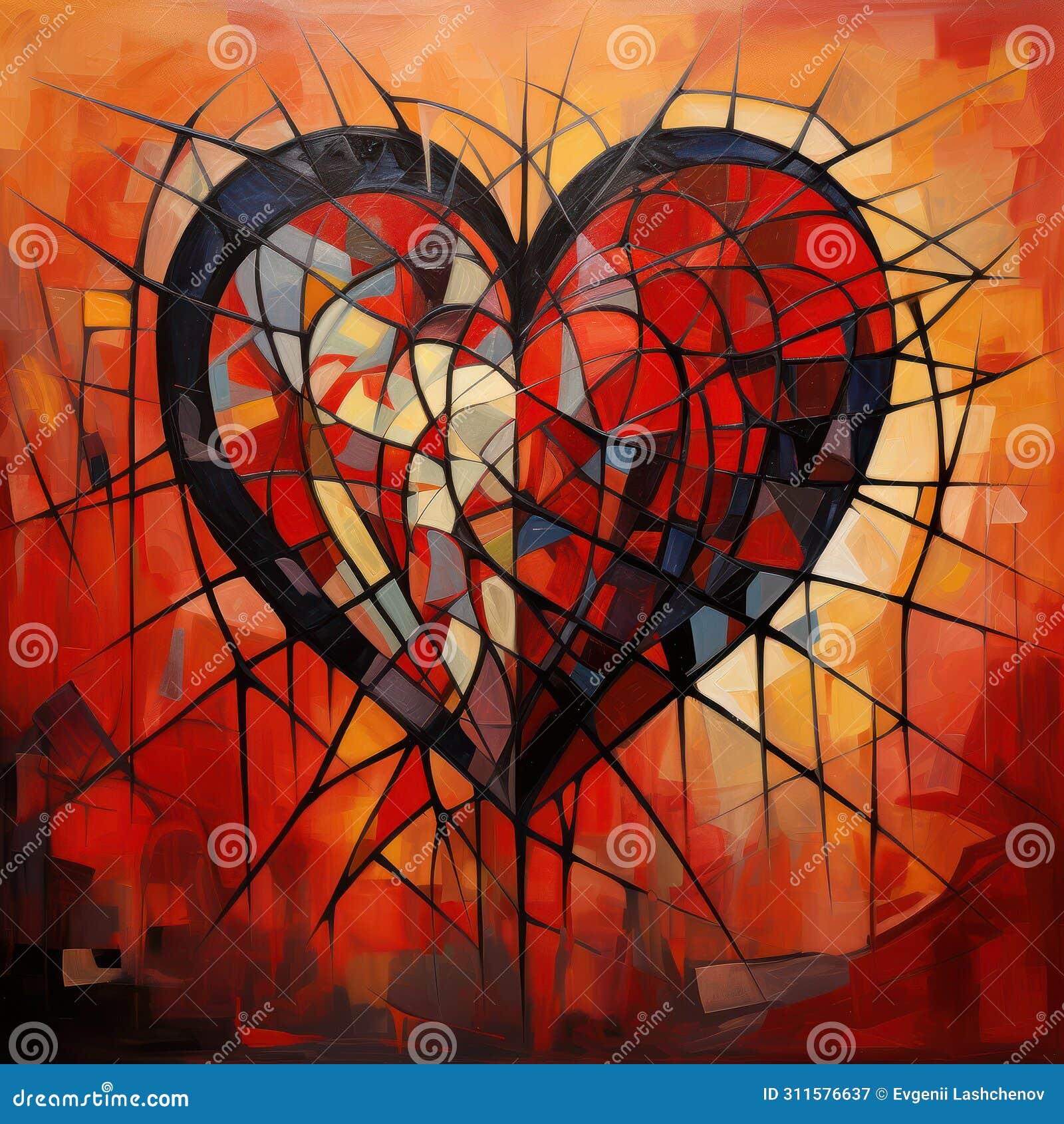 A Complex Abstract Rendition of a Heart with Interlocking Geometric ...