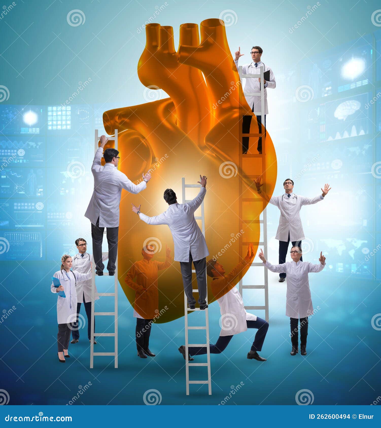 Heart Examination by a Team of Doctors Stock Photo - Image of exam ...