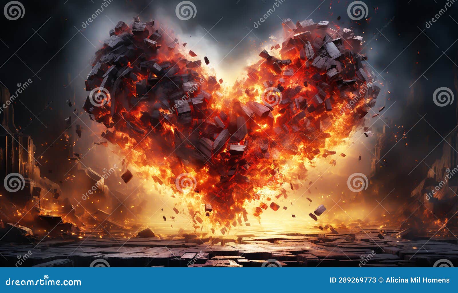 Heart Exploded into Fire Fragments. AI Generated Stock Illustration ...