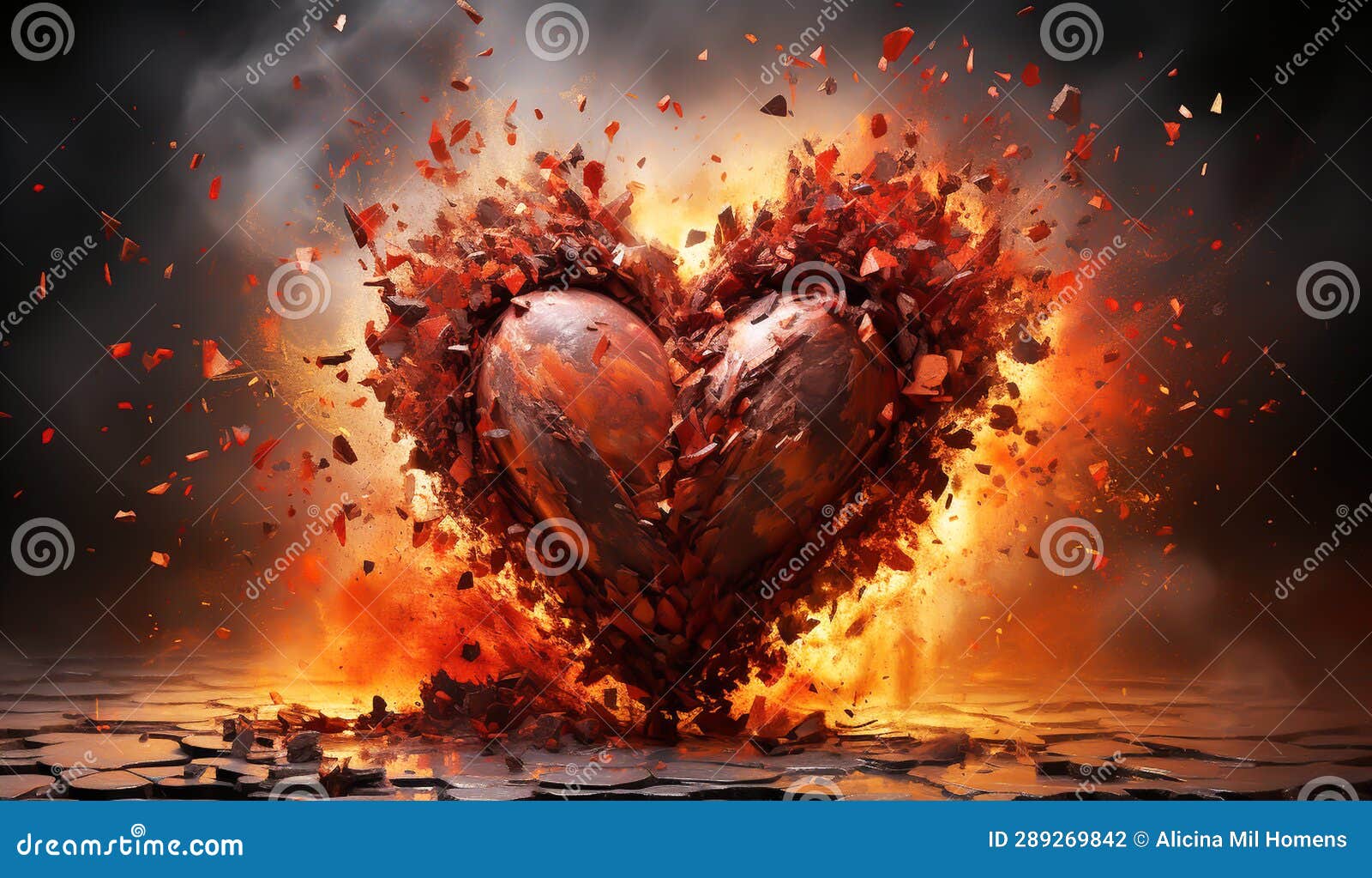 Heart Exploded into Fire Fragments. AI Generated Stock Illustration ...