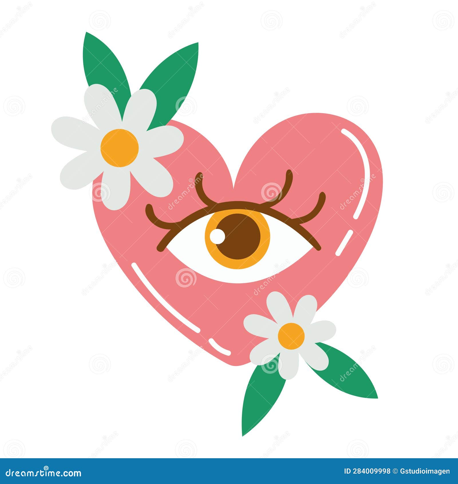 Heart with eye and flowers stock vector. Illustration of colorful ...