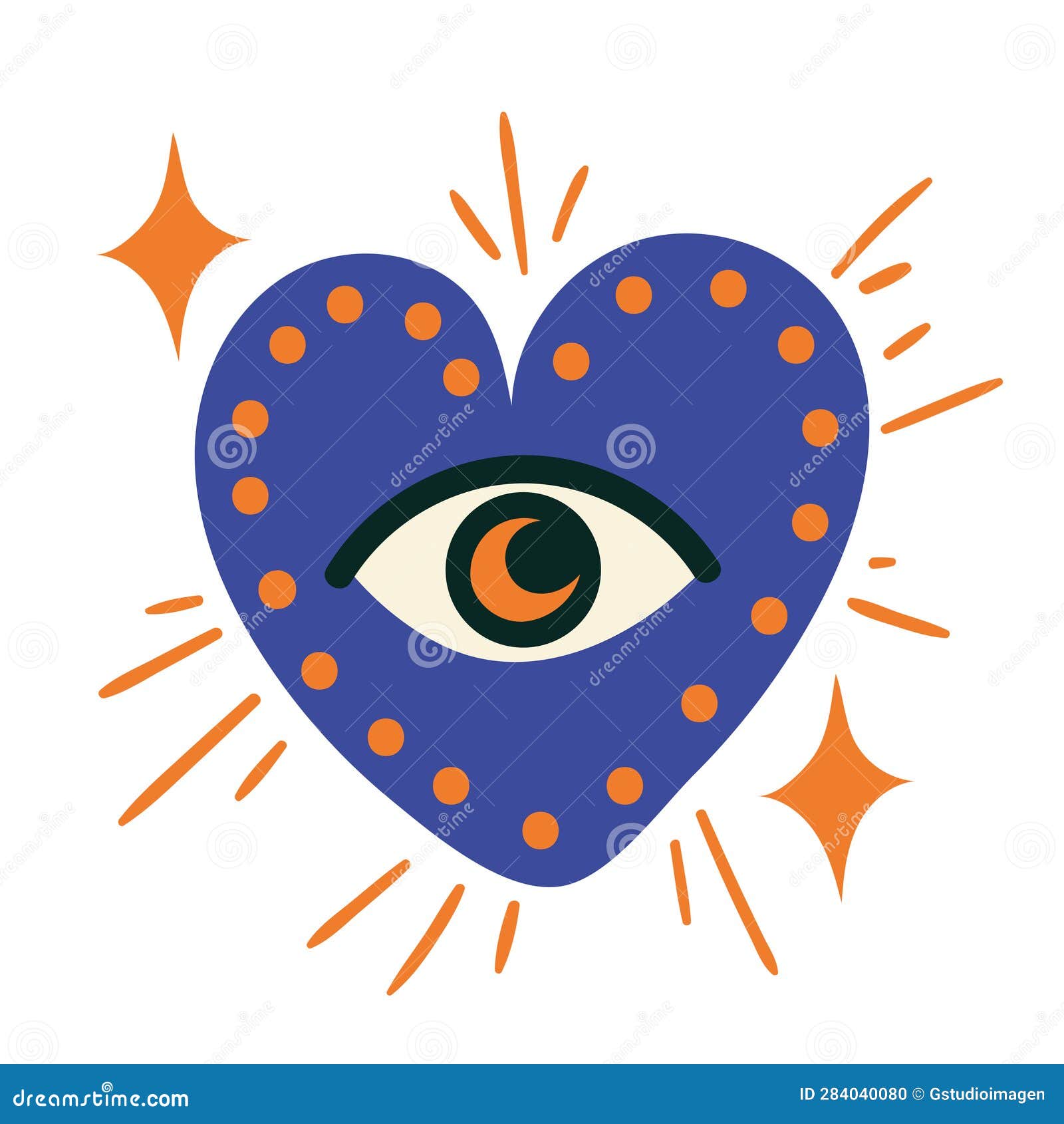 Heart with eye and moon stock vector. Illustration of ornament - 284040080