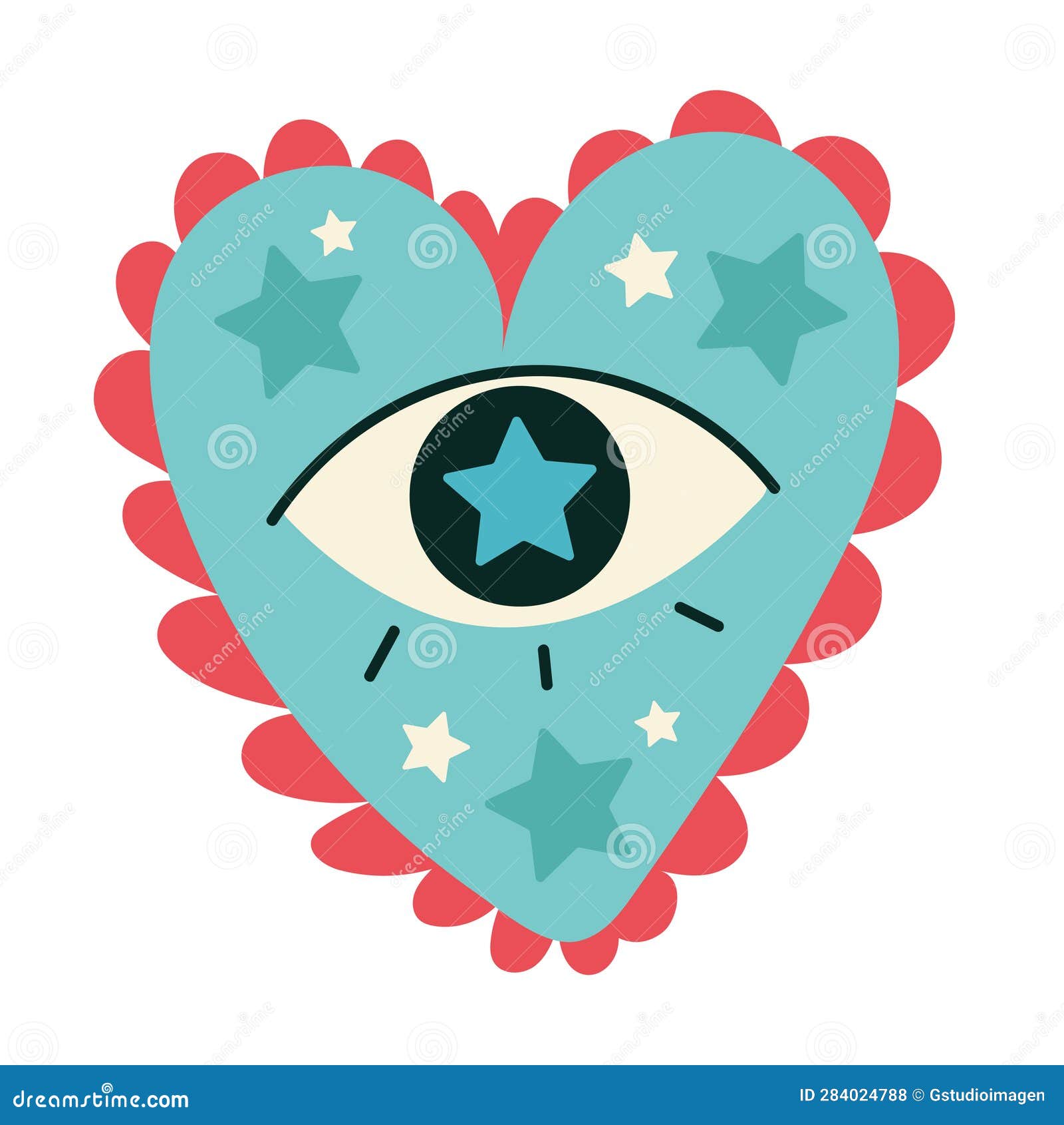 Heart with eye and star stock vector. Illustration of retro - 284024788