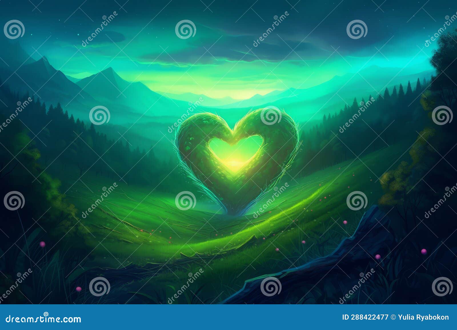 Heart Fantasy Forest Spring. Generate Ai Stock Image - Image of ...